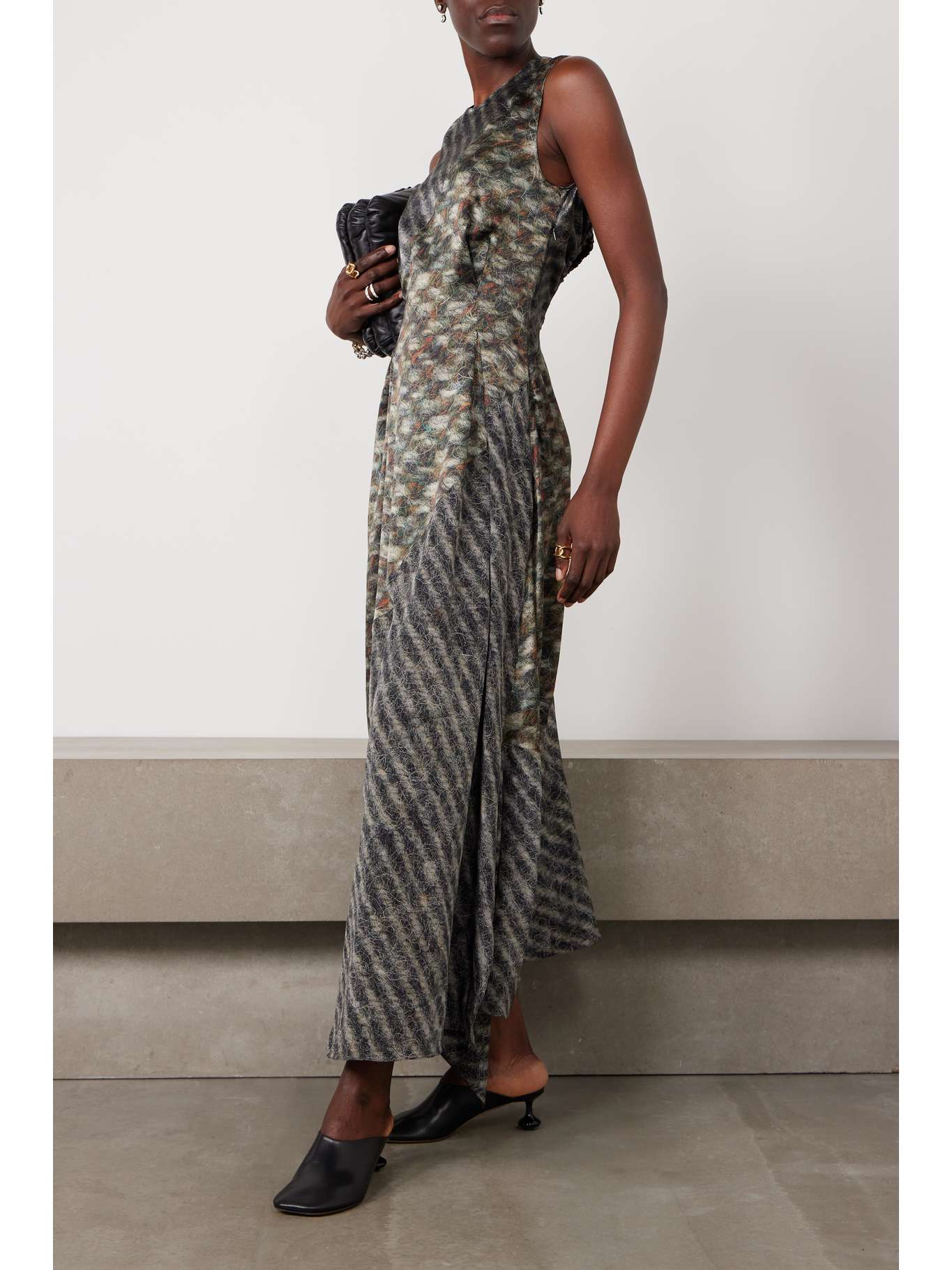 LOEWE Cutout printed silk-satin midi dress | NET-A-PORTER