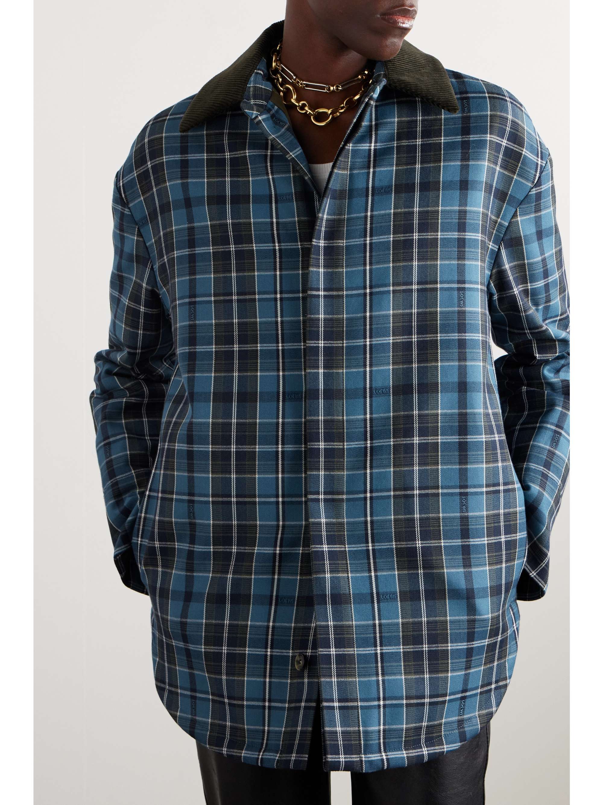 LOEWE Cotton corduroy-trimmed checked wool-blend padded jacket | NET-A ...