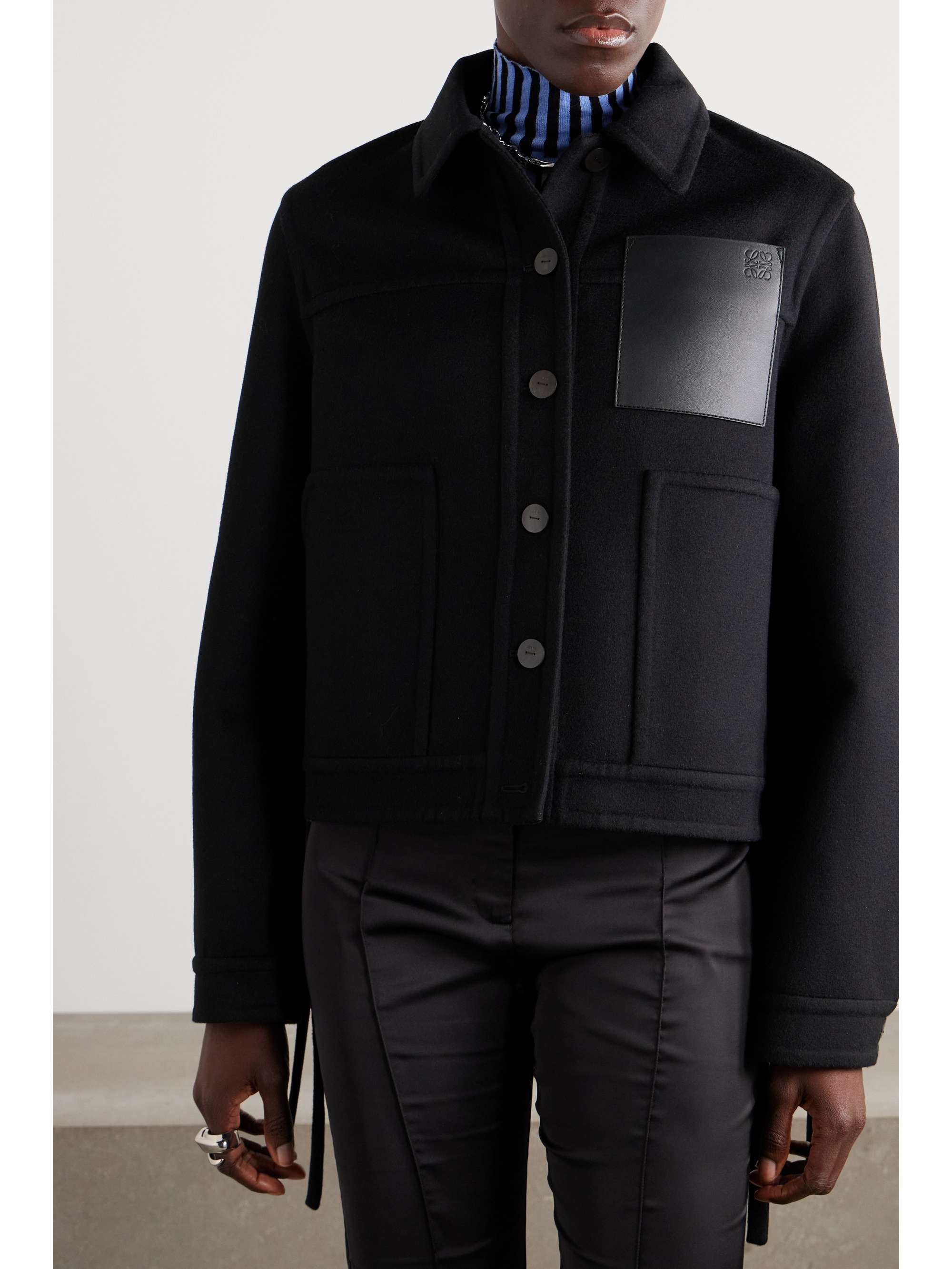 LOEWE Anagram leather-trimmed wool and cashmere-blend jacket | NET-A-PORTER