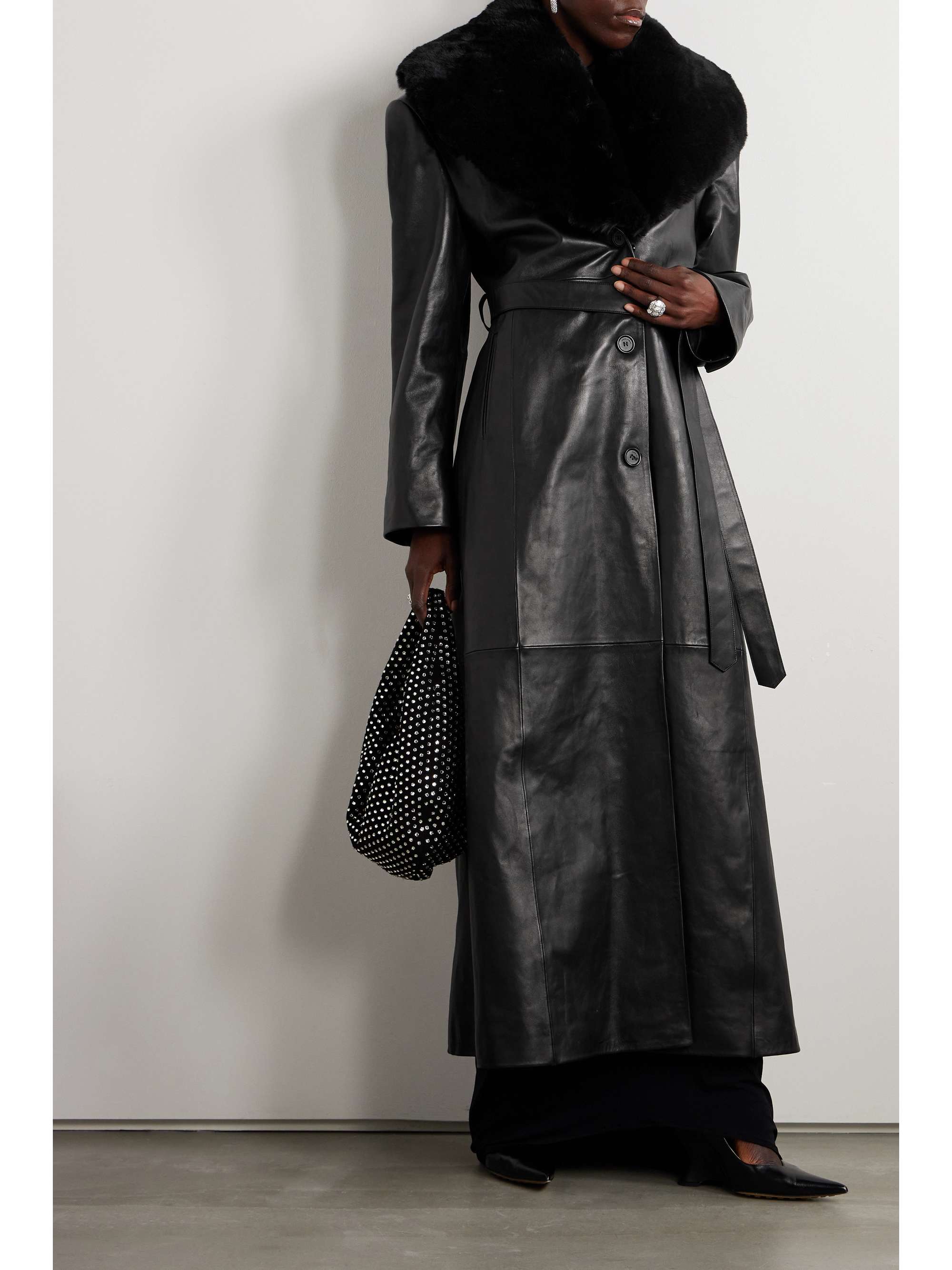 MAGDA BUTRYM Belted convertible shearling-trimmed leather coat | NET-A-PORTER