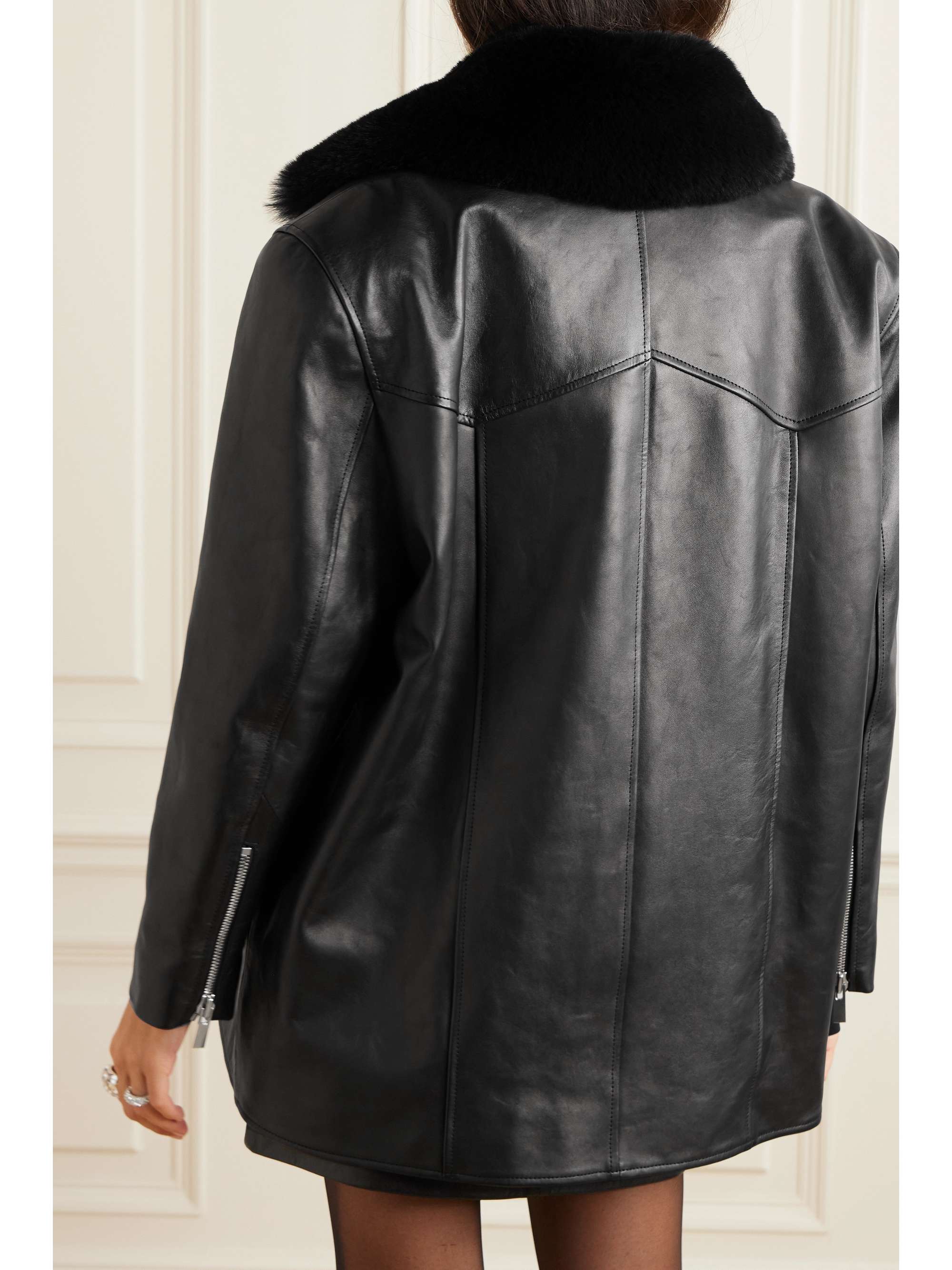 MAGDA BUTRYM Faux fur-trimmed leather jacket | NET-A-PORTER
