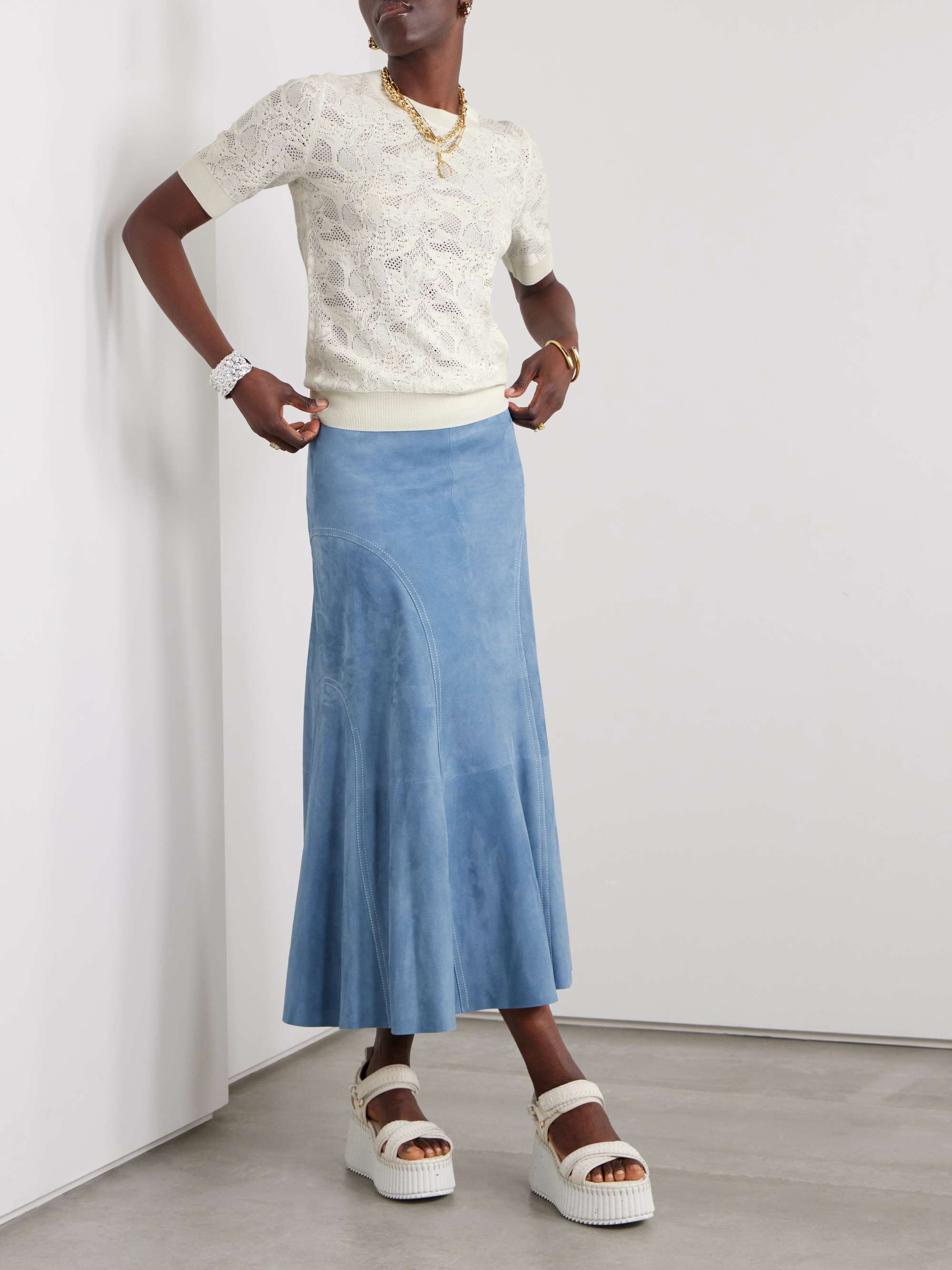 CHLOÉ Crocheted wool and silk-blend T-shirt | NET-A-PORTER