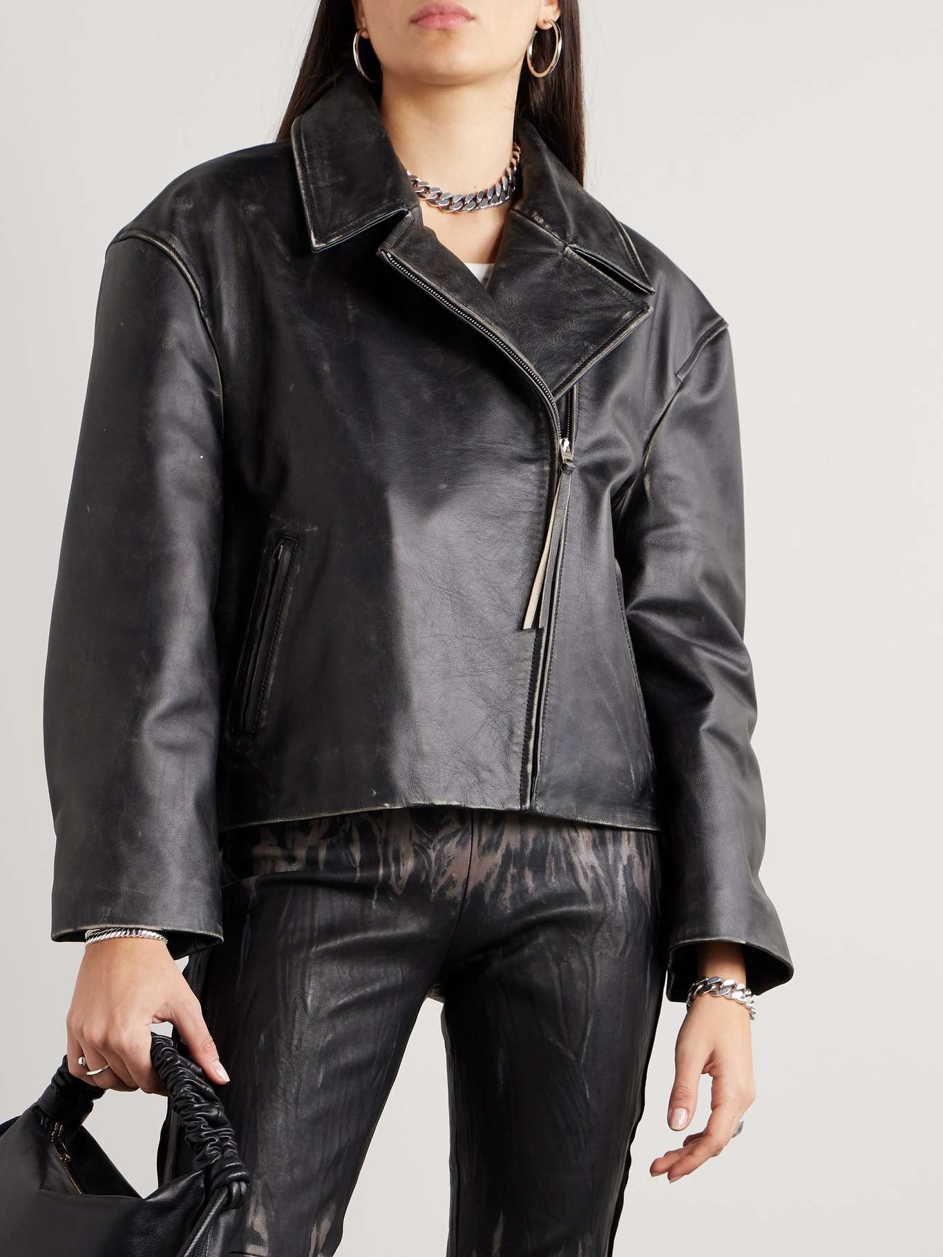 ACNE STUDIOS Distressed leather biker jacket | NET-A-PORTER