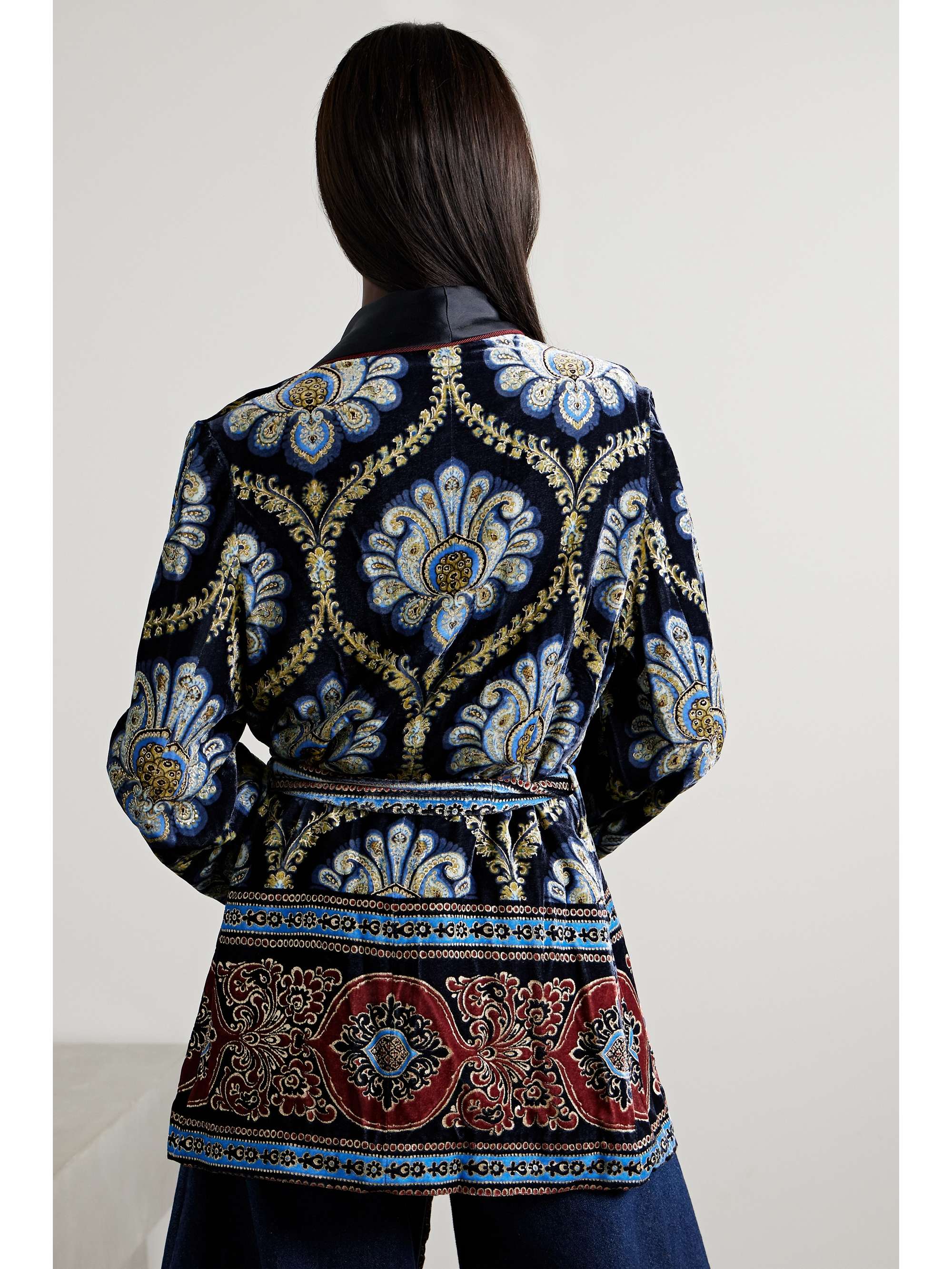 ETRO Belted satin-trimmed velvet-jacquard cardigan | NET-A-PORTER
