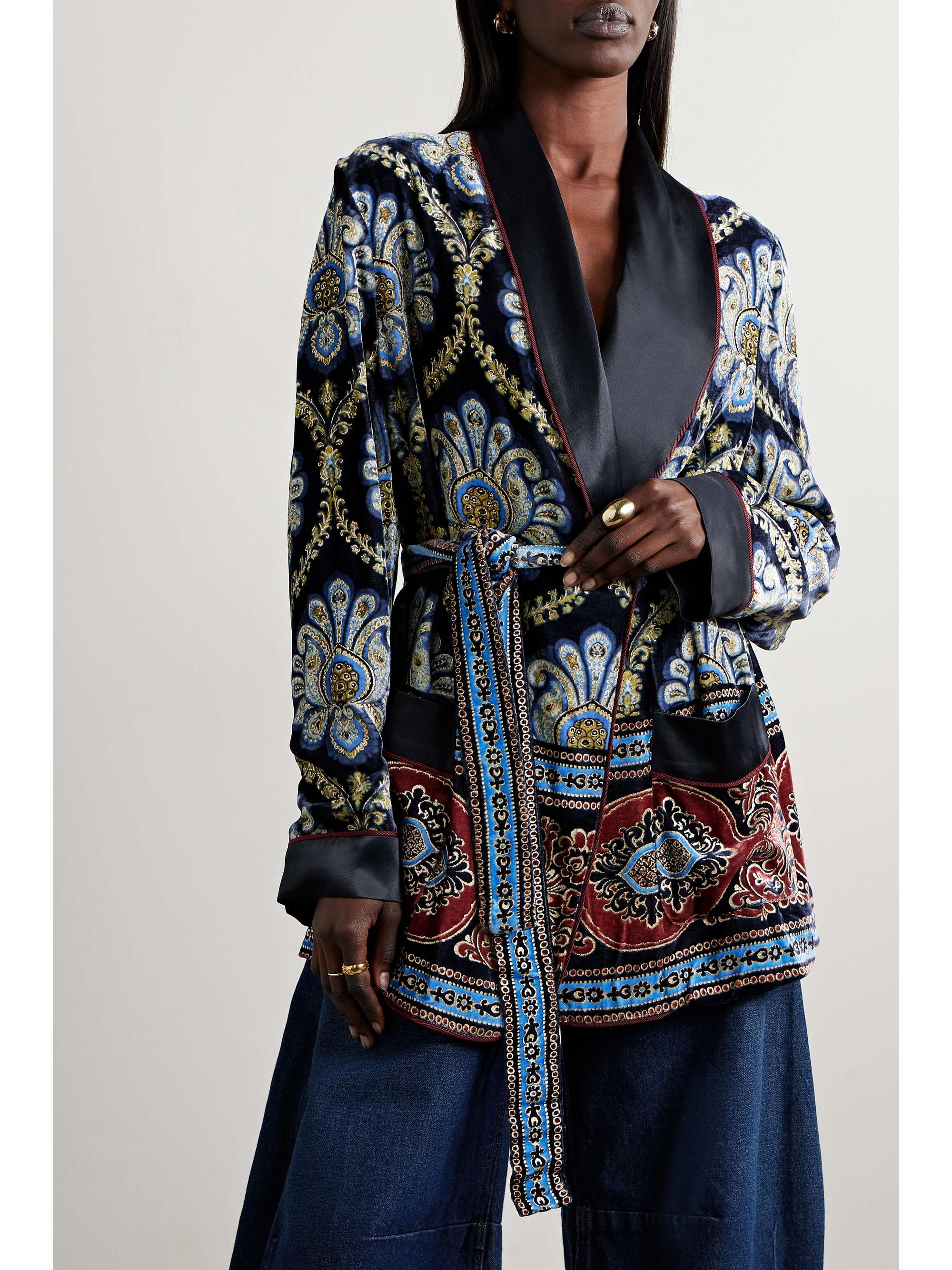ETRO Belted satin-trimmed velvet-jacquard cardigan | NET-A-PORTER