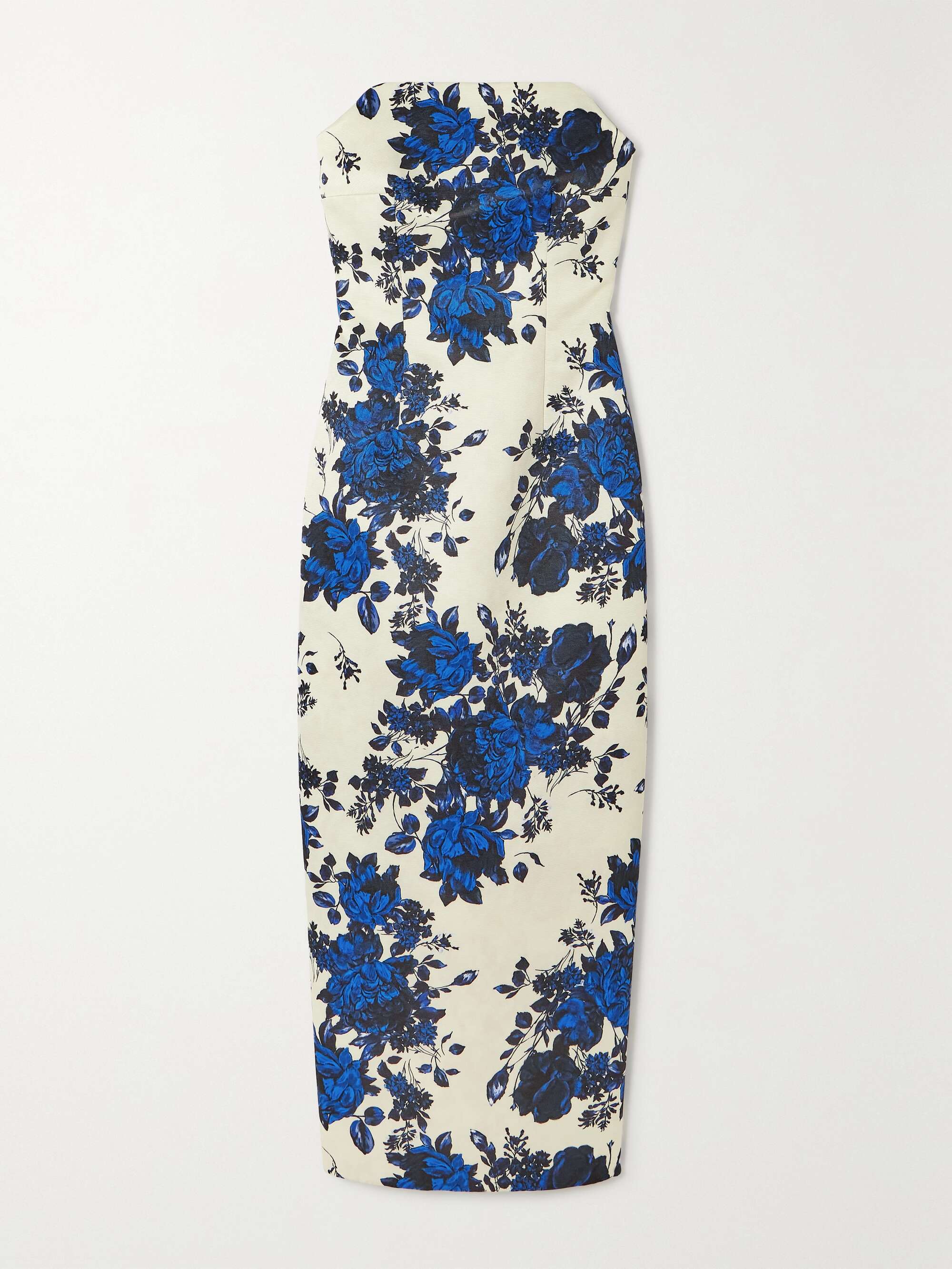 Emilia Wickstead Yulie Strapless Floral Print Taffeta Faille Midi Dress