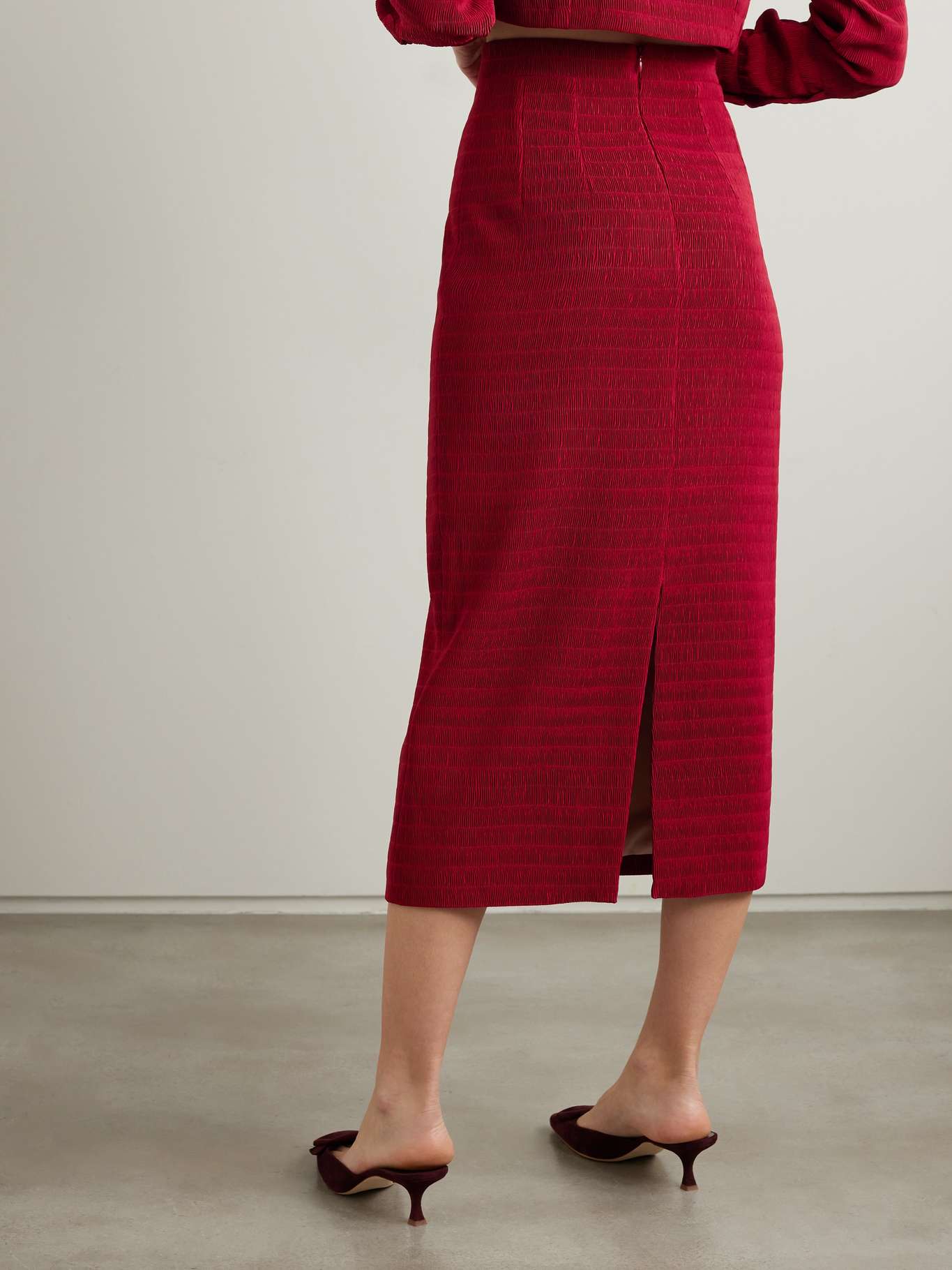 EMILIA WICKSTEAD Idelia smocked satin midi skirt | NET-A-PORTER