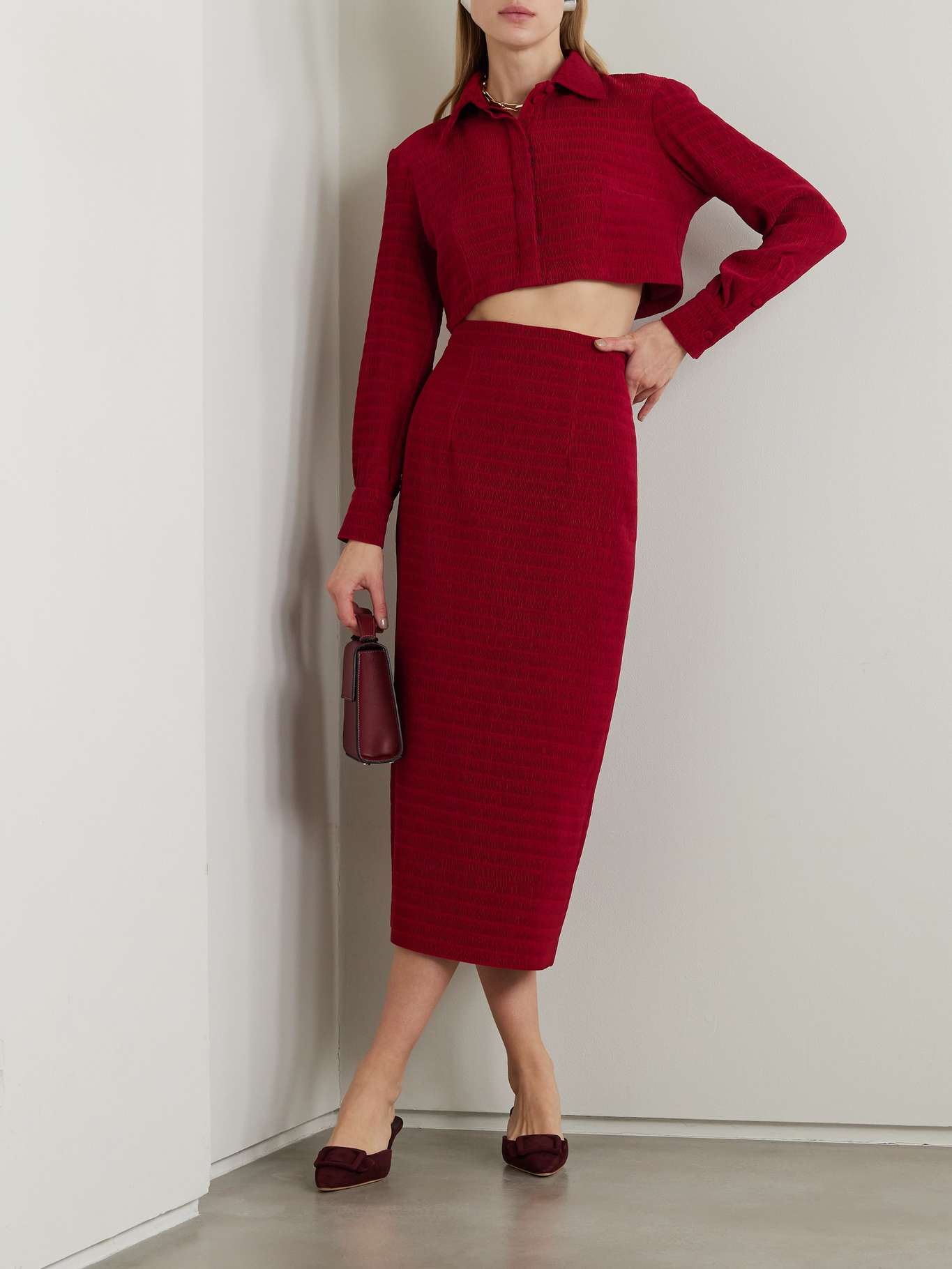 EMILIA WICKSTEAD Idelia smocked satin midi skirt | NET-A-PORTER
