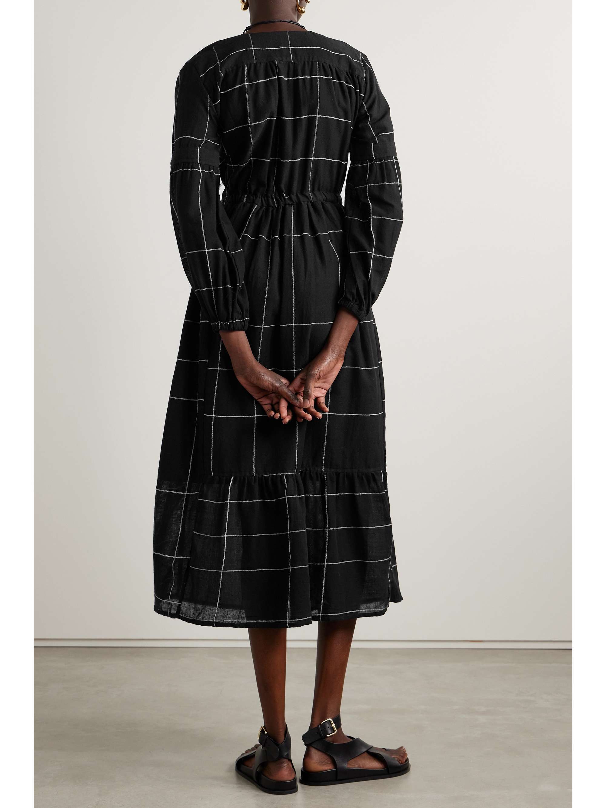 LEMLEM + NET SUSTAIN Elsabet belted checked cotton-blend dress | NET-A ...