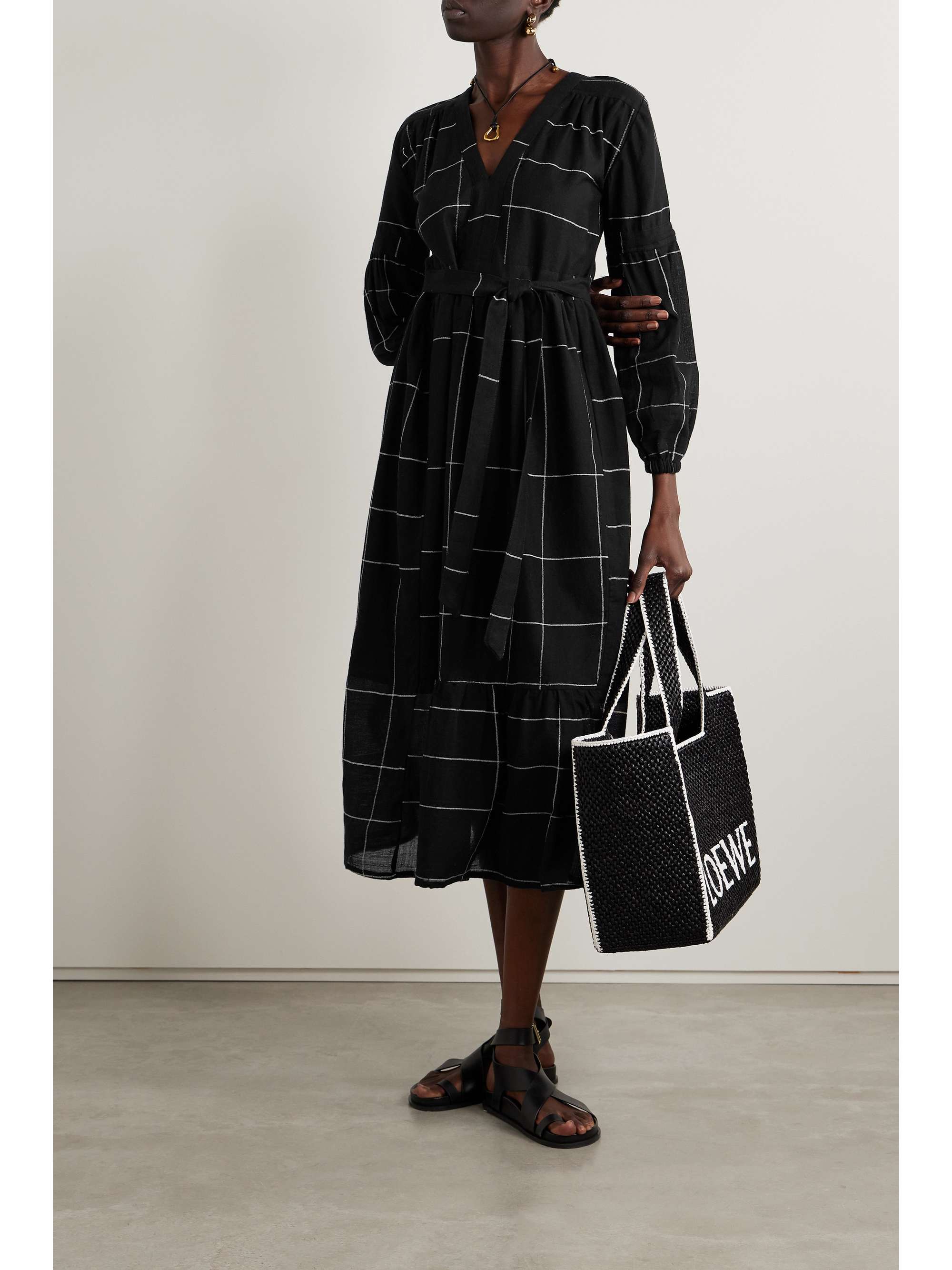 LEMLEM + NET SUSTAIN Elsabet belted checked cotton-blend dress | NET-A ...