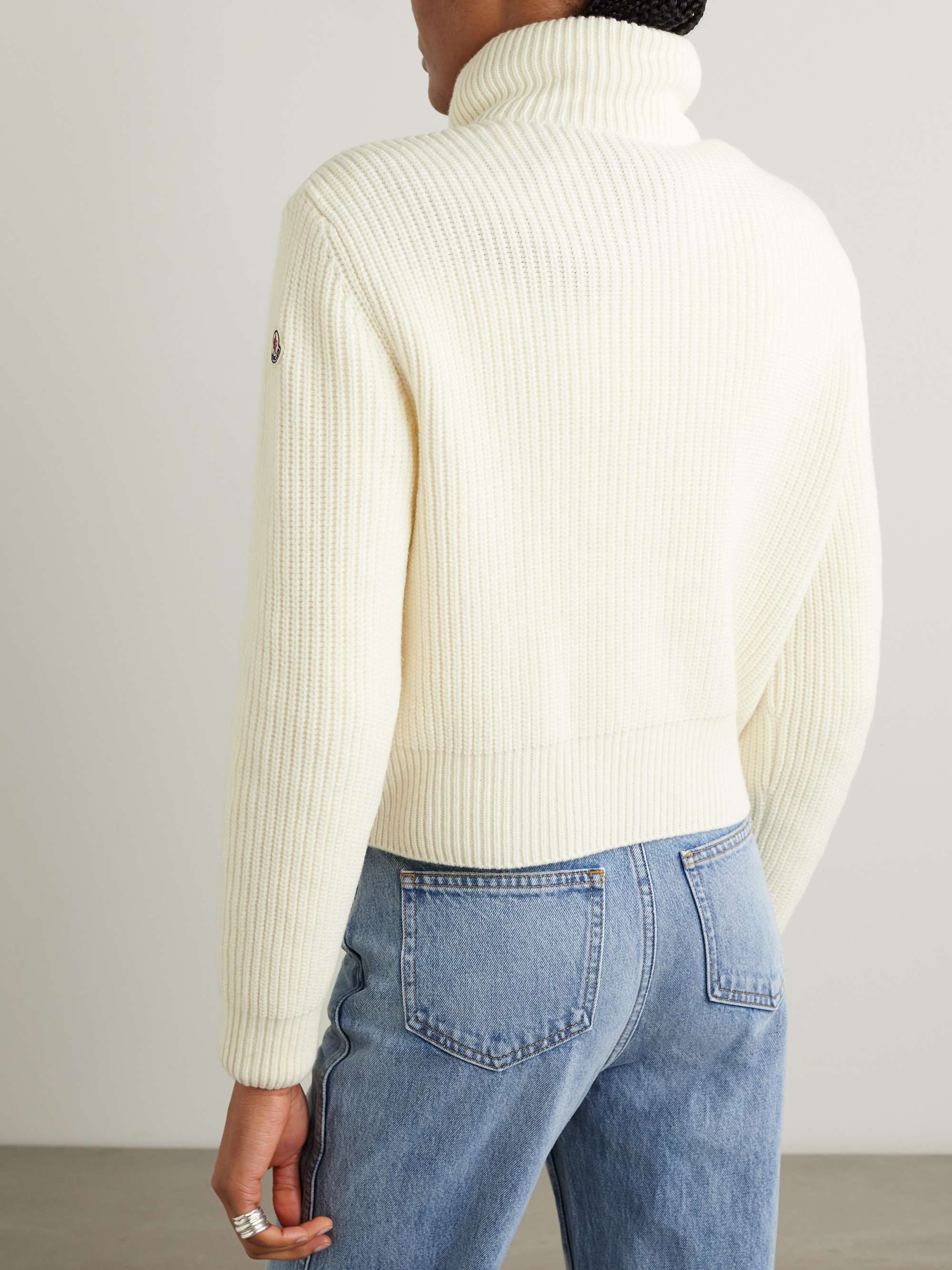 MONCLER Ribbed wool and quilted shell down hoodie | NET-A-PORTER