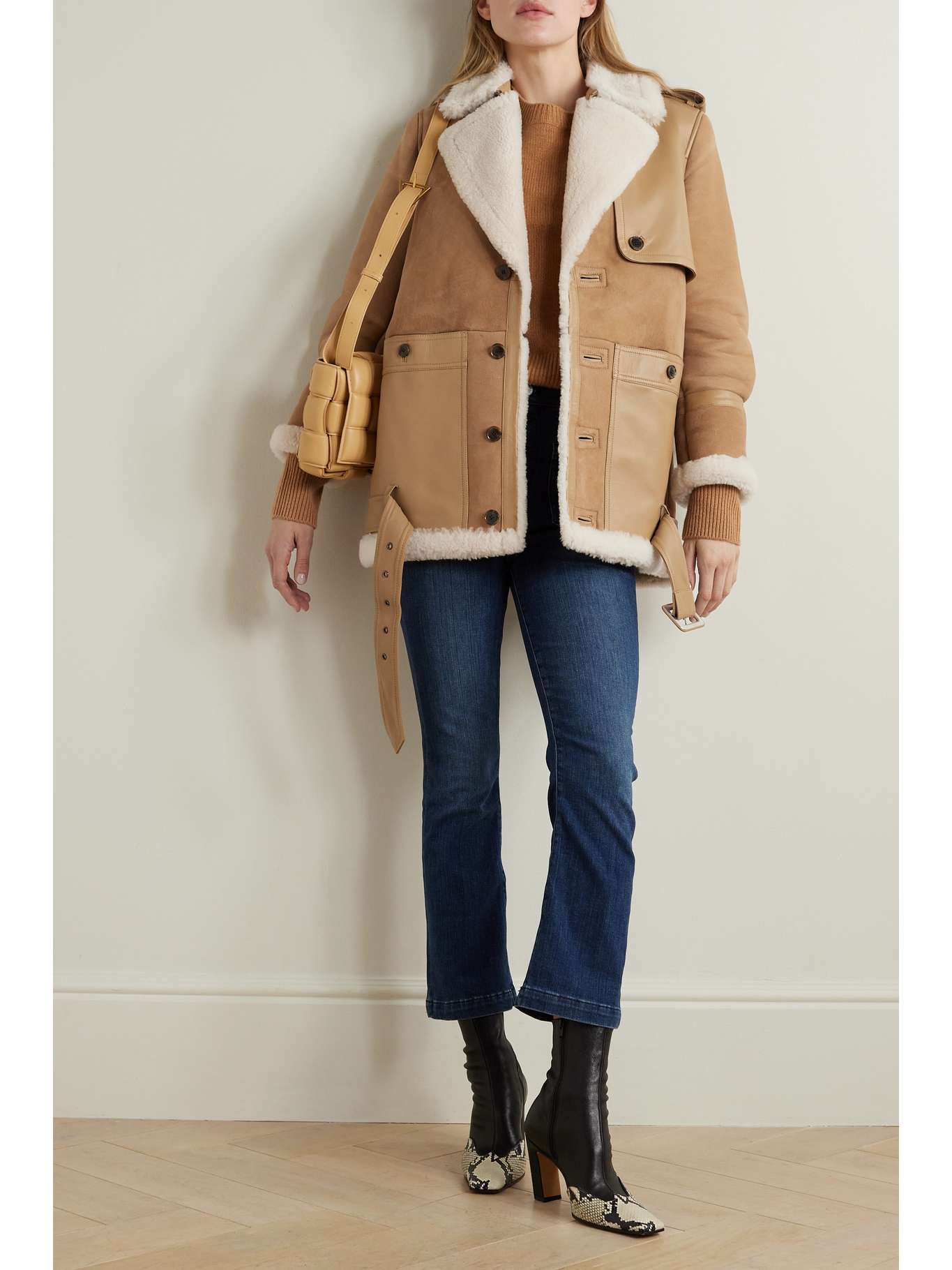 FRAME Belted leather-trimmed shearling jacket | NET-A-PORTER