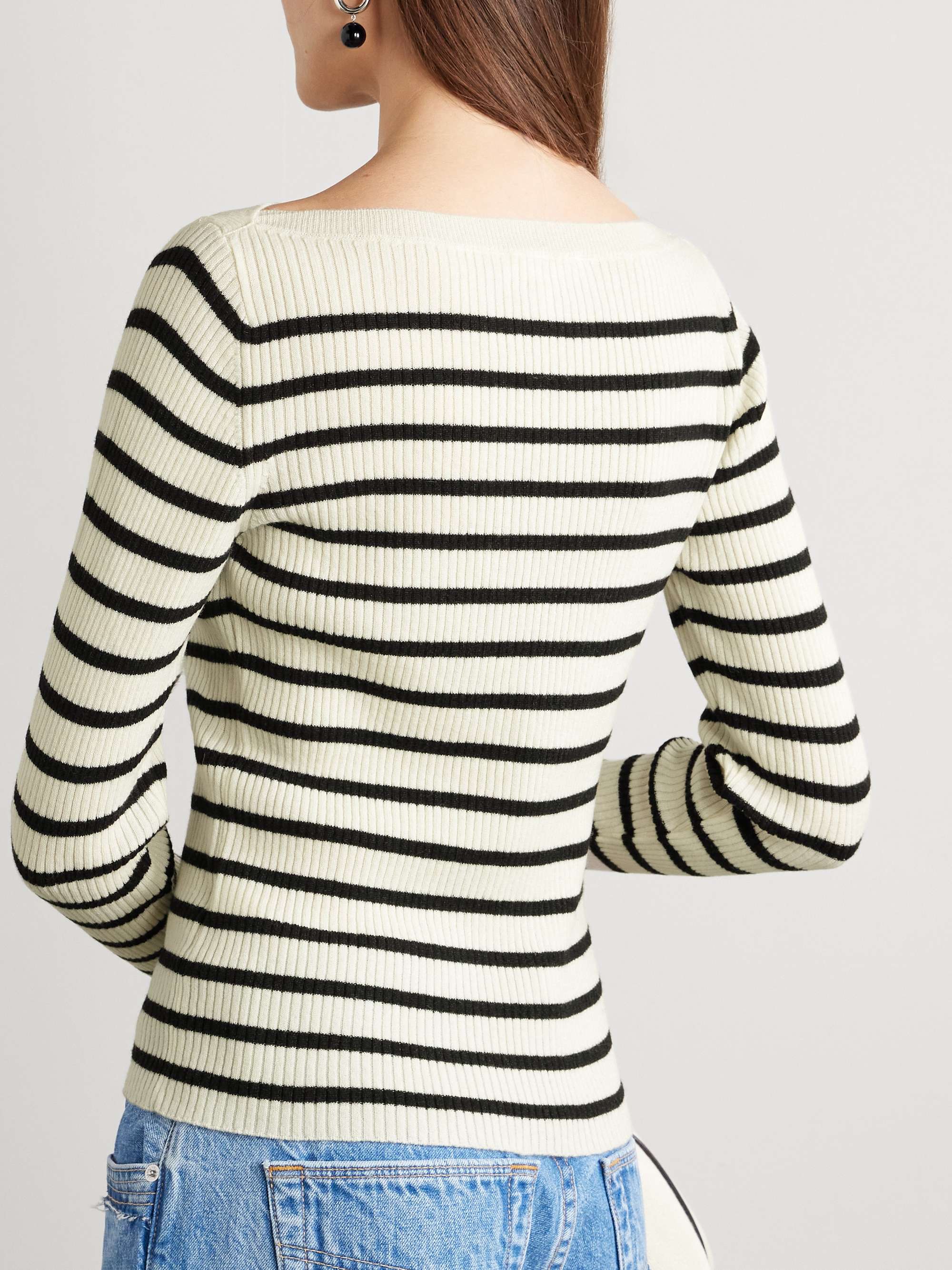 FRAME Striped ribbed wool, cashmere and silk-blend sweater | NET-A-PORTER