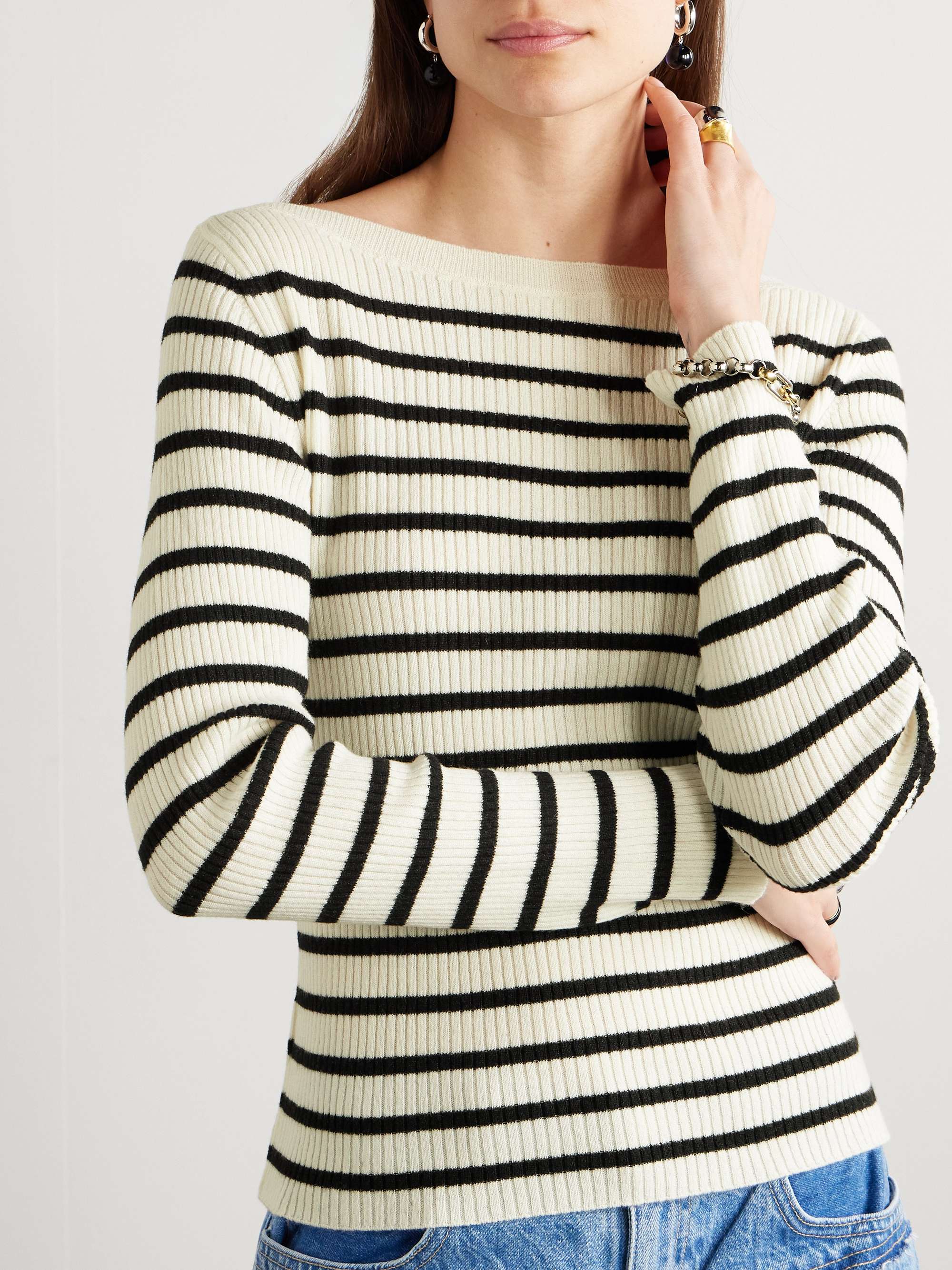 FRAME Striped ribbed wool, cashmere and silk-blend sweater | NET-A-PORTER