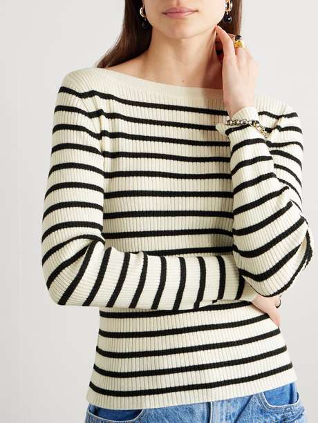 FRAME Striped ribbed wool, cashmere and silk-blend sweater | NET-A-PORTER