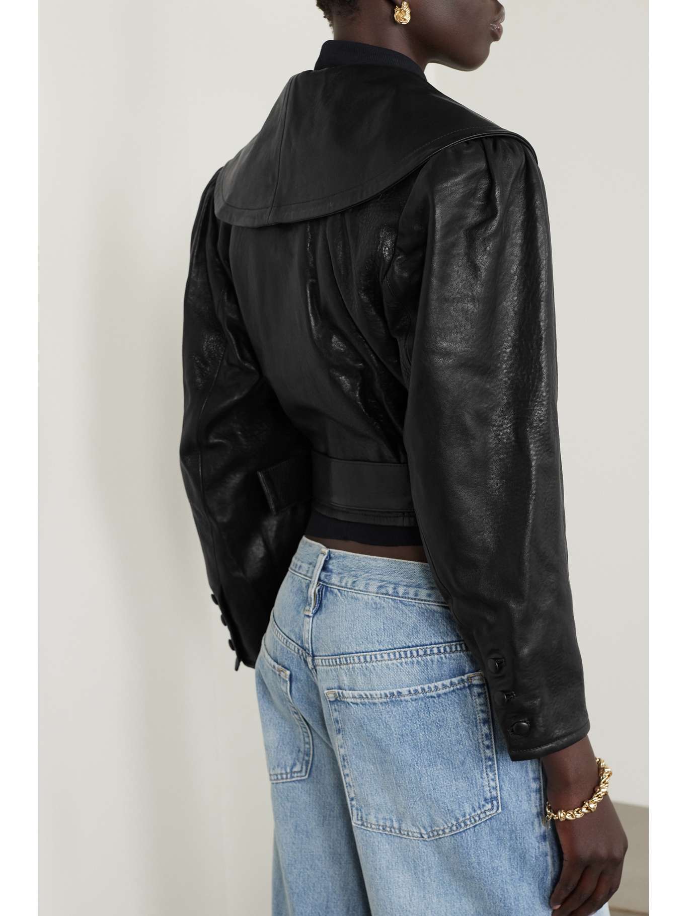 FRAME Cropped belted textured-leather jacket | NET-A-PORTER