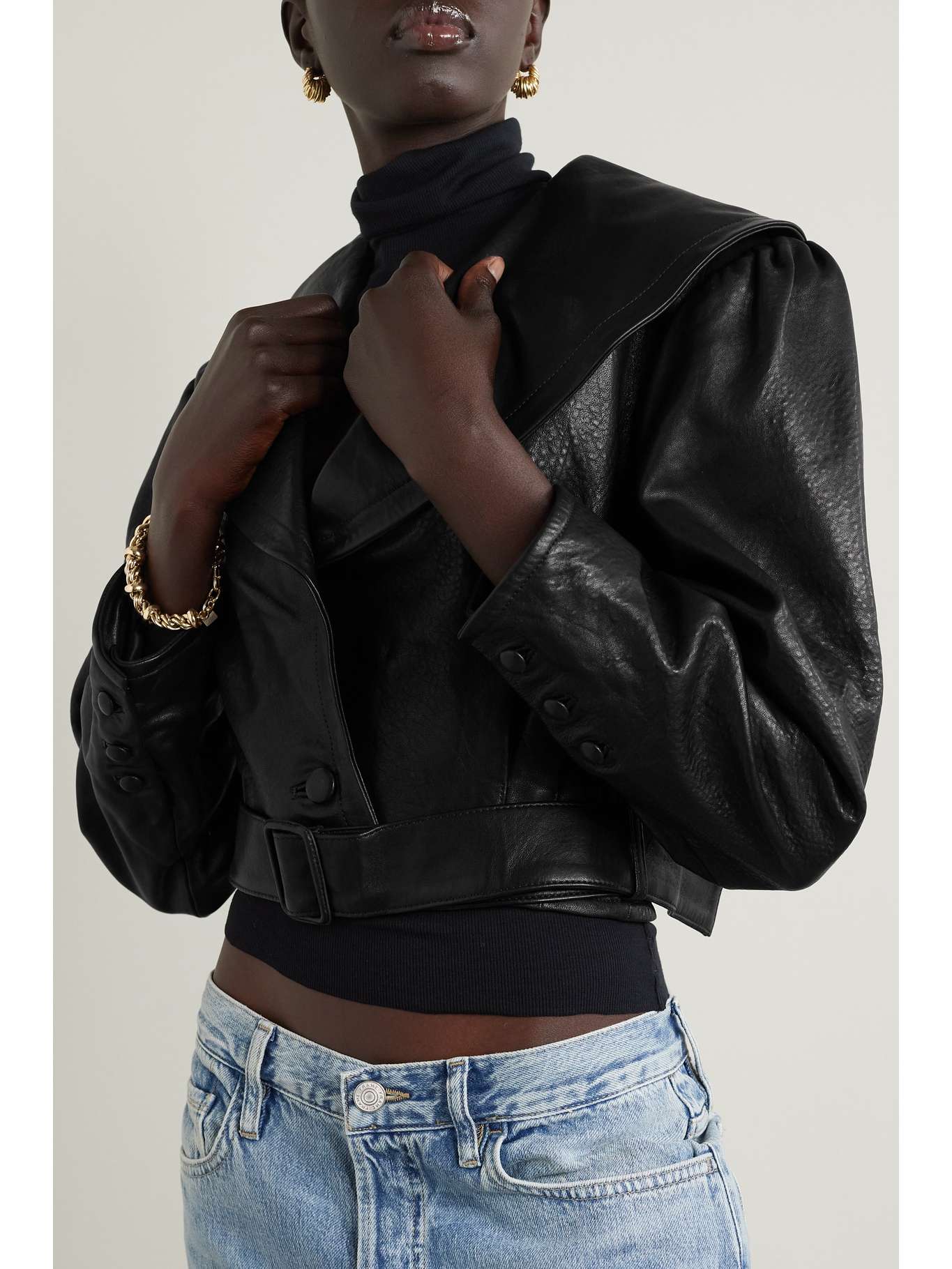 FRAME Cropped belted textured-leather jacket | NET-A-PORTER