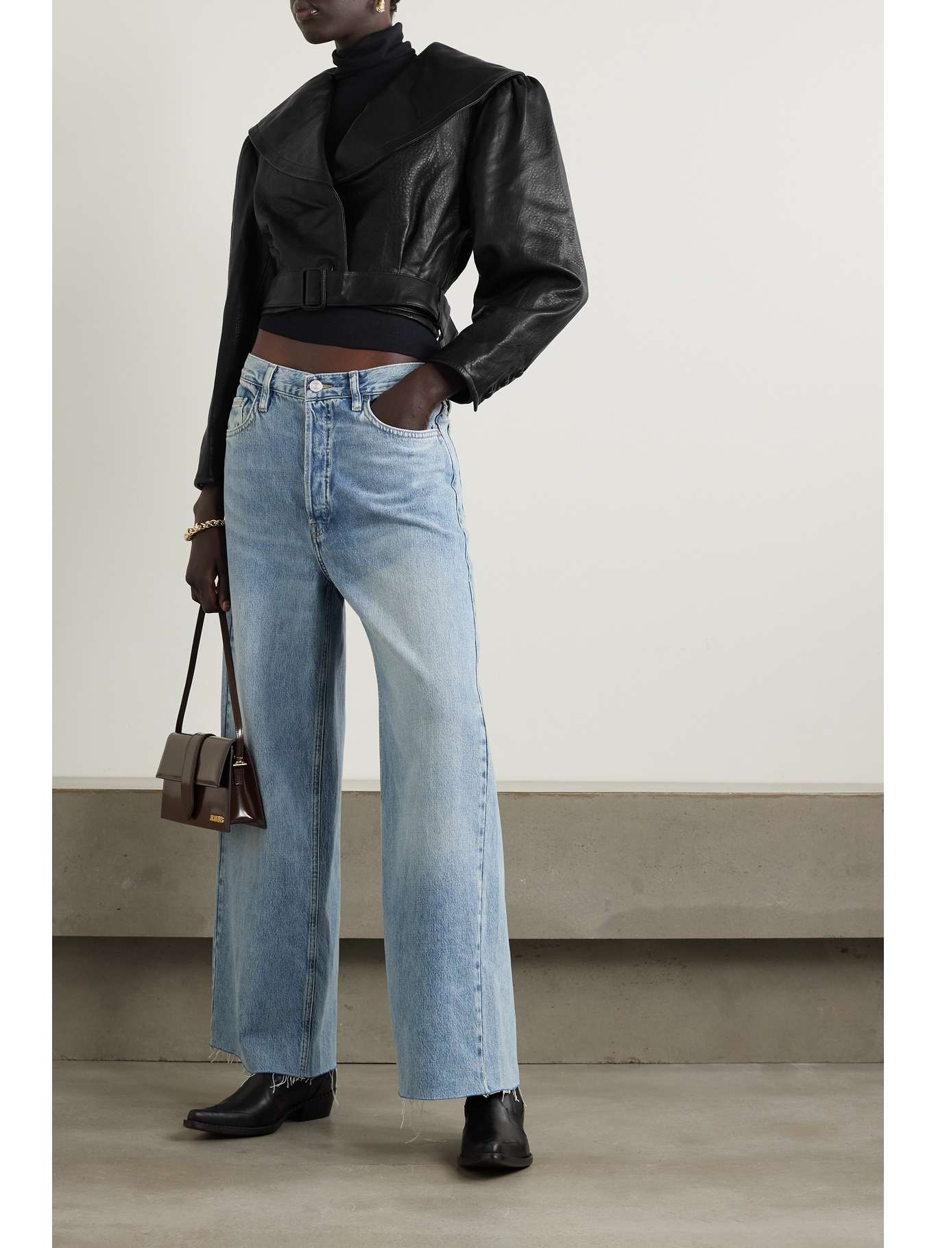 FRAME Cropped belted textured-leather jacket | NET-A-PORTER