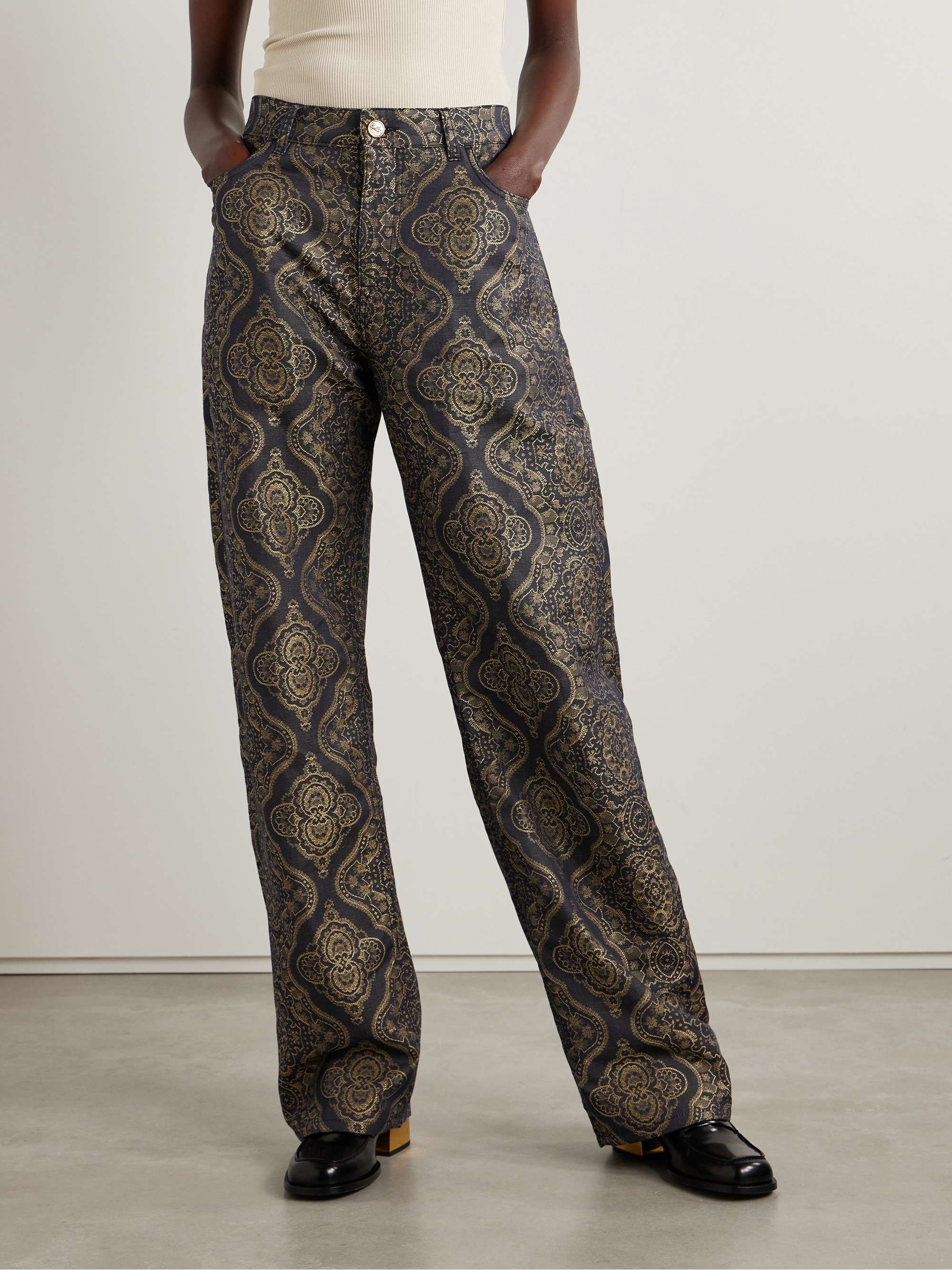 ETRO Metallic cotton and linen-blend brocade straight-leg pants | NET-A ...