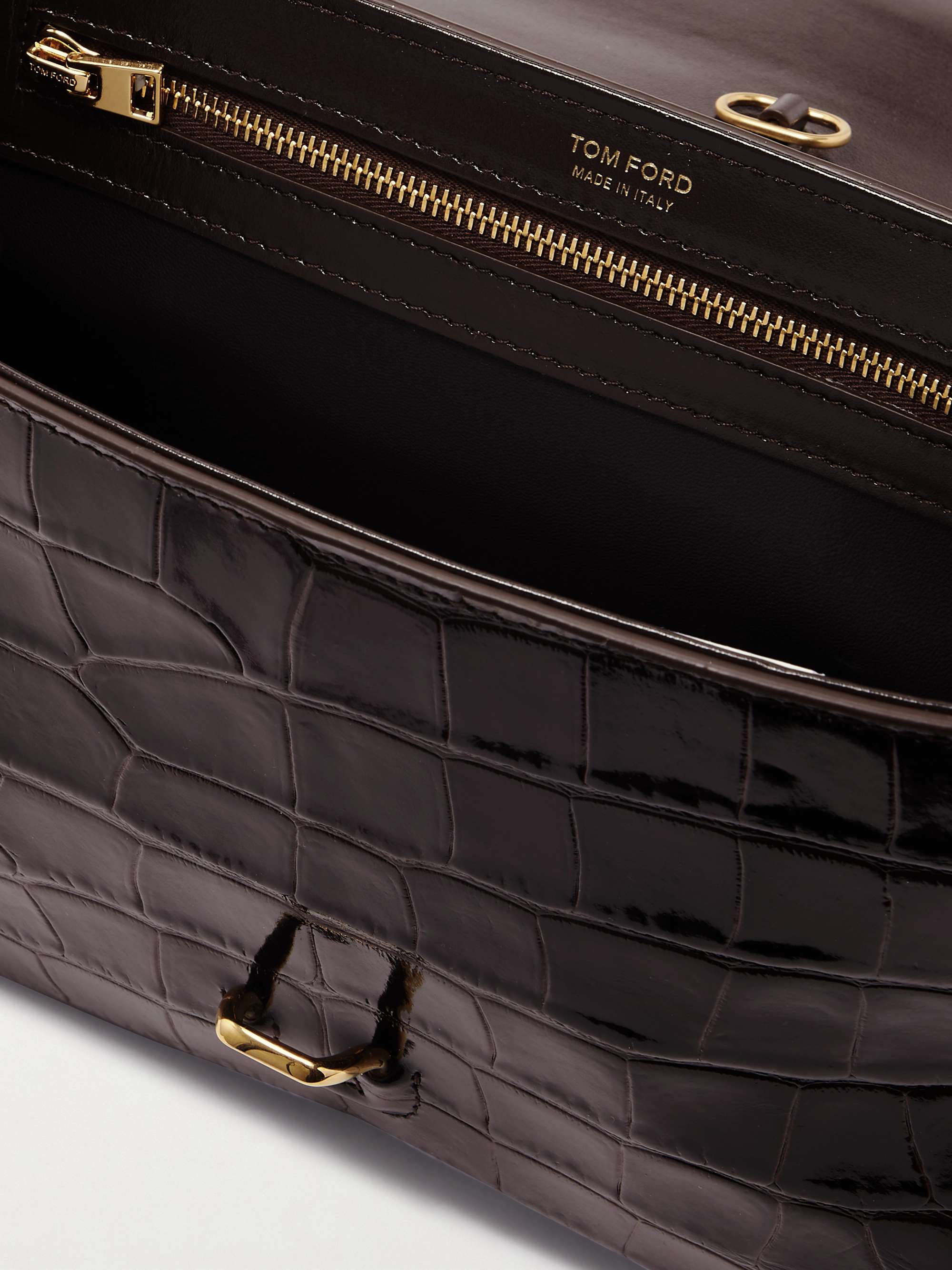 TOM FORD Monarch medium glossed croc-effect leather shoulder bag | NET ...