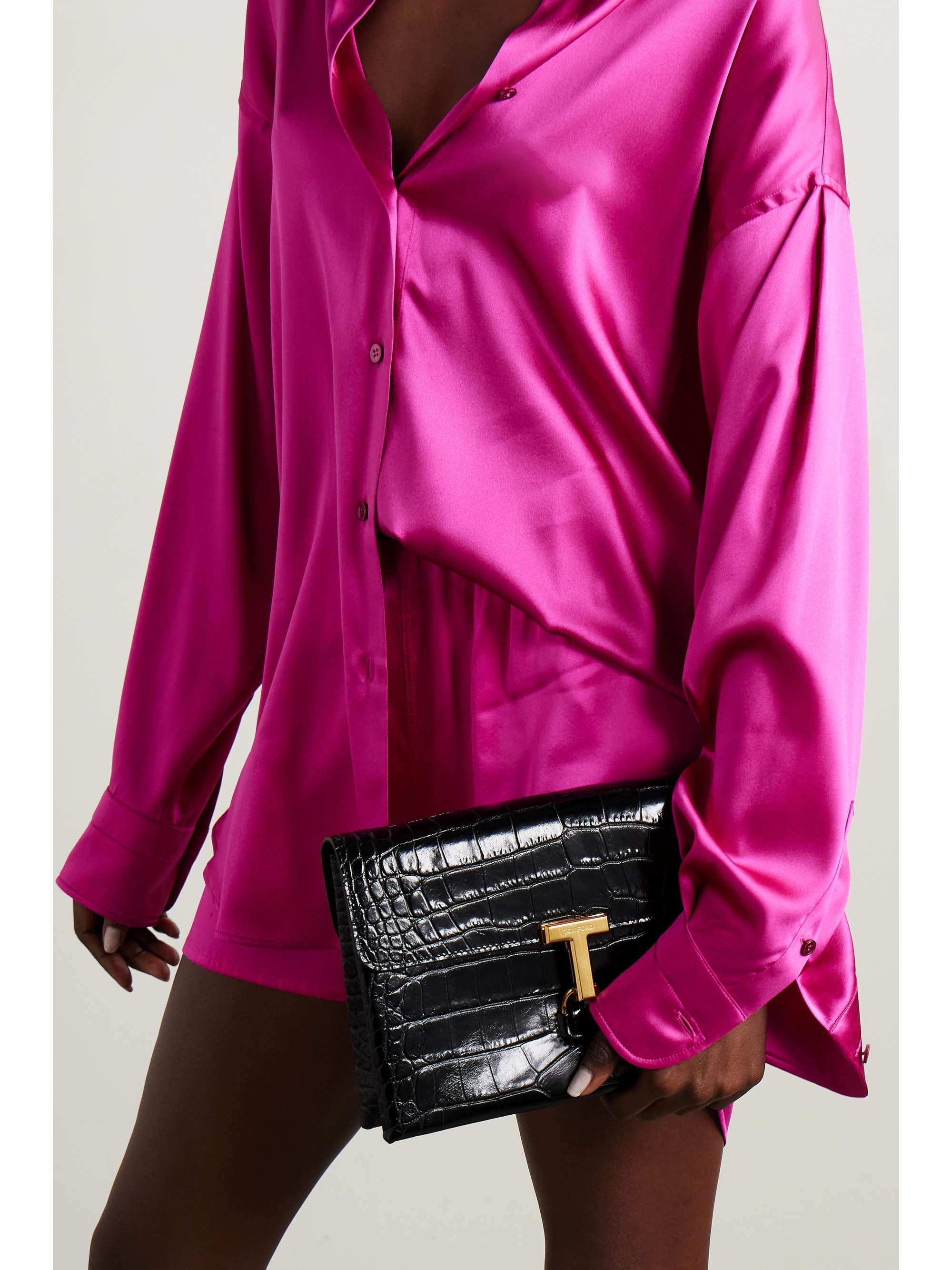 TOM FORD Monarch medium glossed croc-effect leather shoulder bag | NET ...