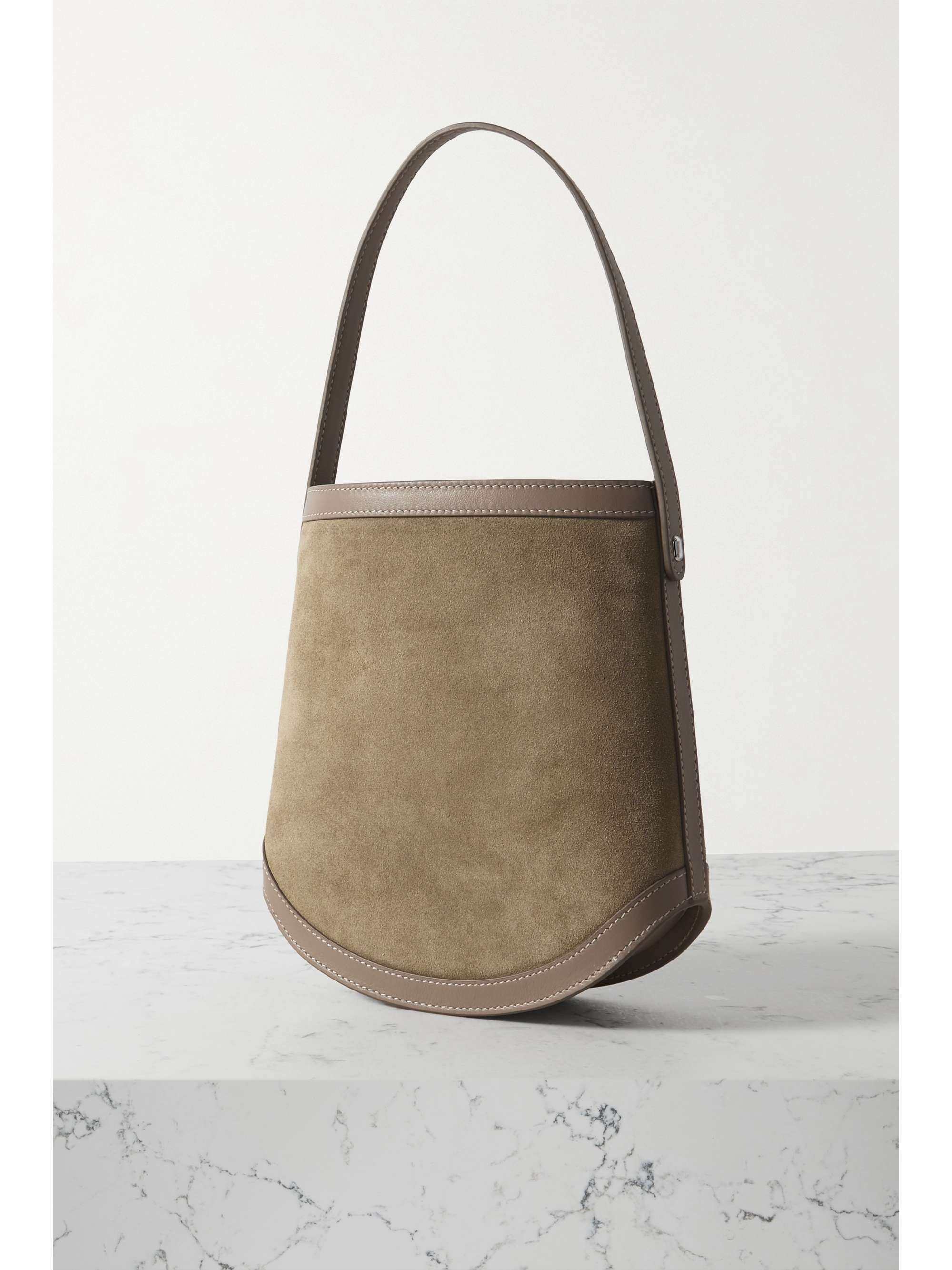 SAVETTE Bucket leather-trimmed suede shoulder bag | NET-A-PORTER