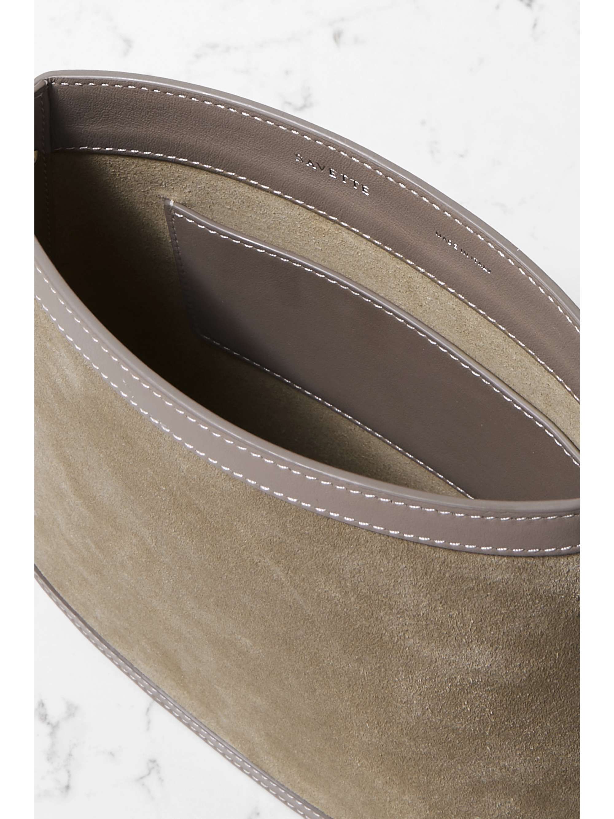 SAVETTE Bucket leather-trimmed suede shoulder bag | NET-A-PORTER