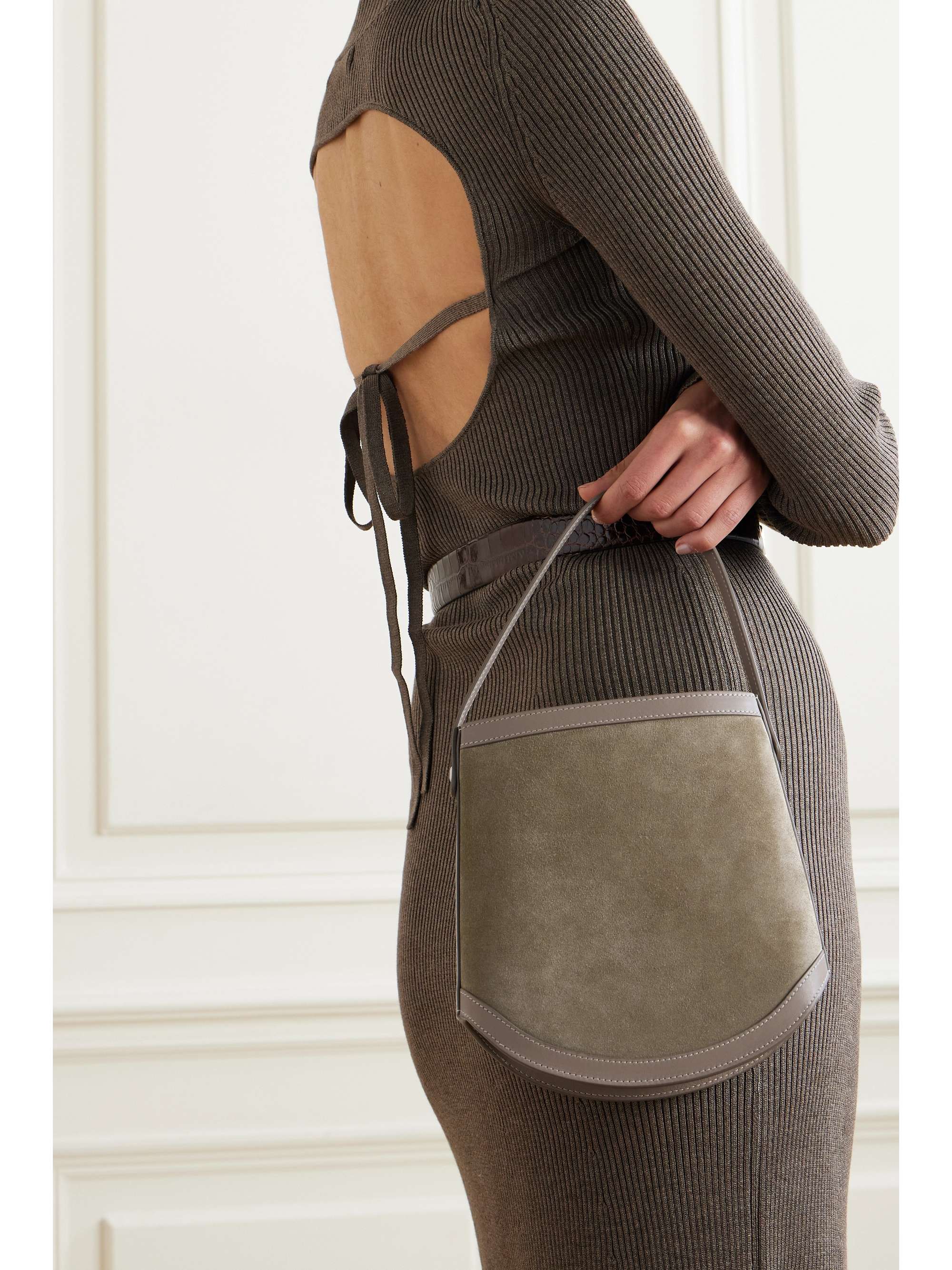 SAVETTE Bucket leather-trimmed suede shoulder bag | NET-A-PORTER