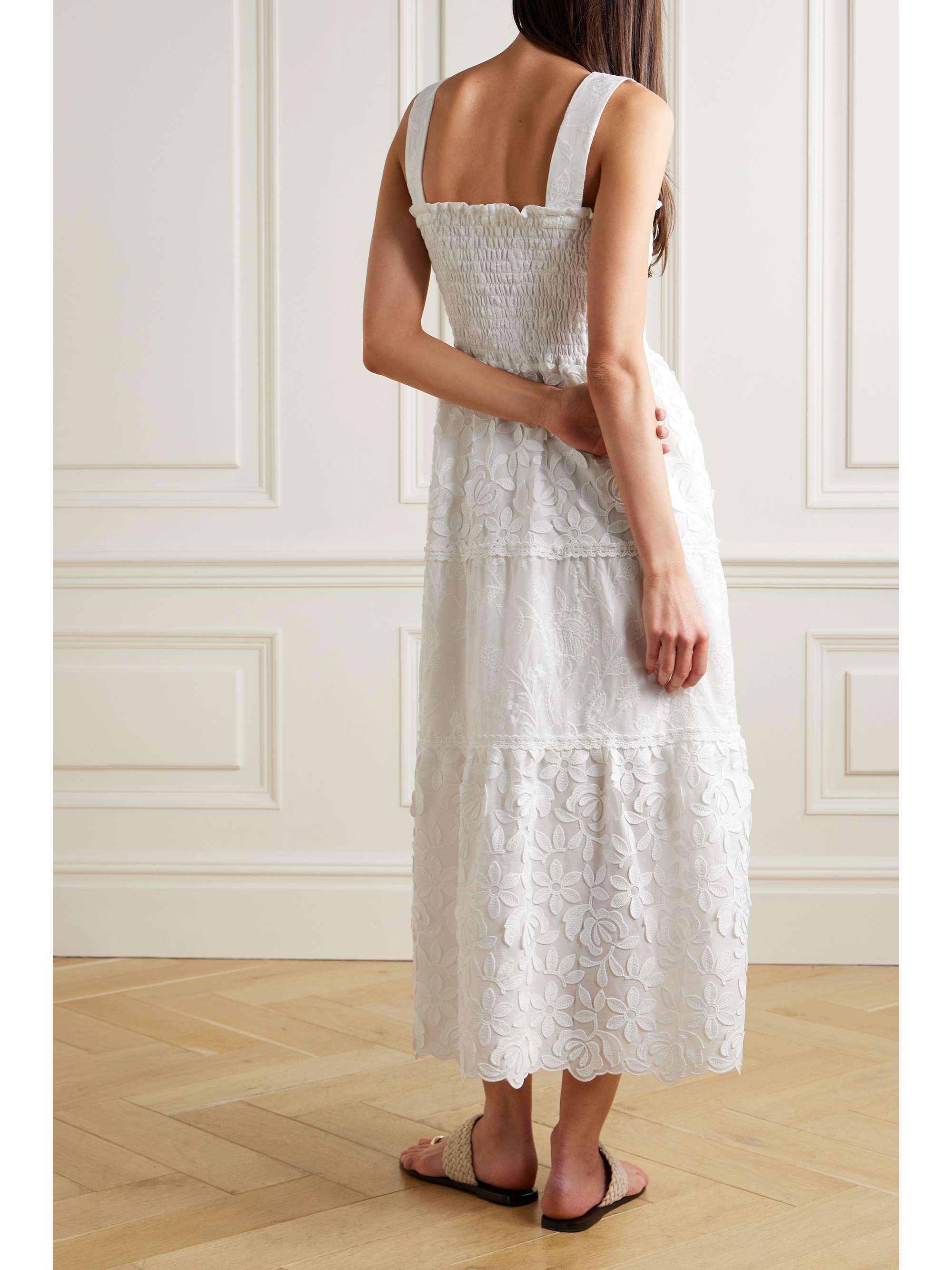 WAIMARI + NET SUSTAIN Cruz crochet-trimmed shirred embroidered appliquéd voile midi dress | NET ...