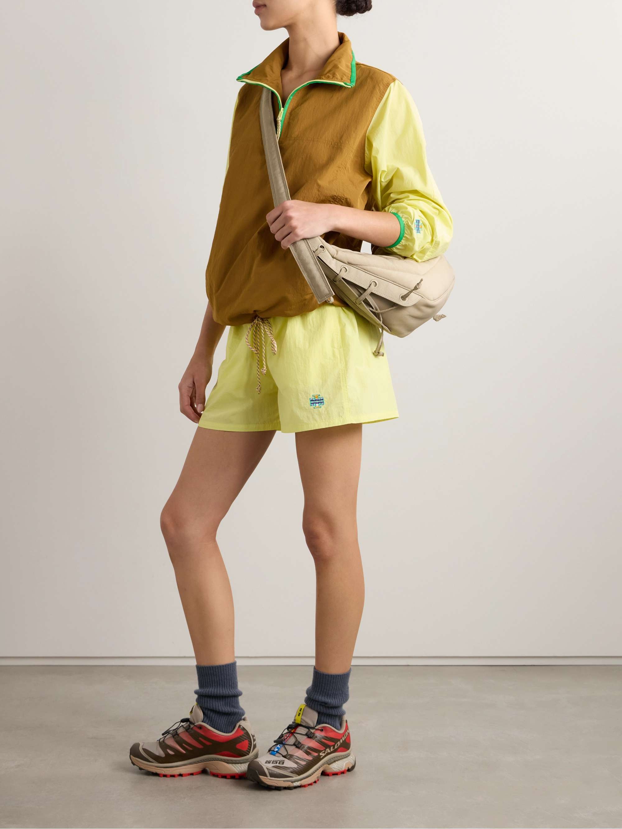 TORY SPORT Embroidered crinkled-shell shorts | NET-A-PORTER