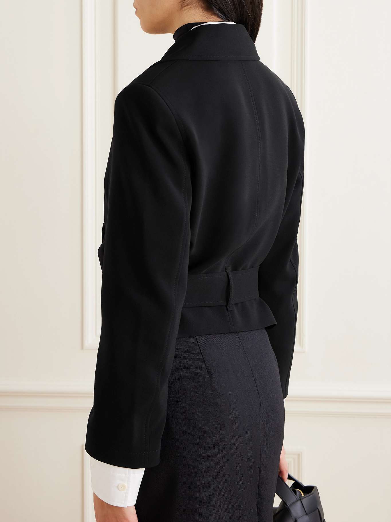 THEORY Cropped double-breasted belted crepe jacket | NET-A-PORTER