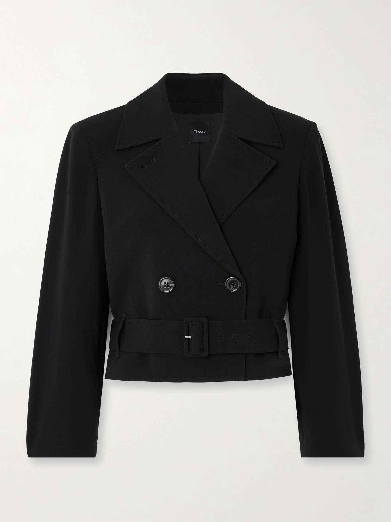 THEORY Cropped double-breasted belted crepe jacket | NET-A-PORTER