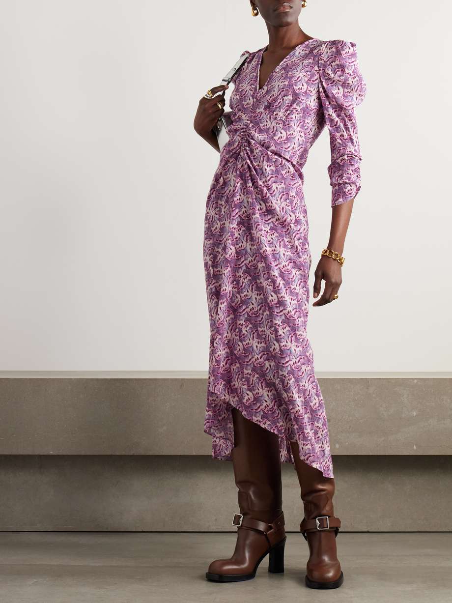 ISABEL MARANT Albini gathered printed silk-blend midi dress | NET-A-PORTER