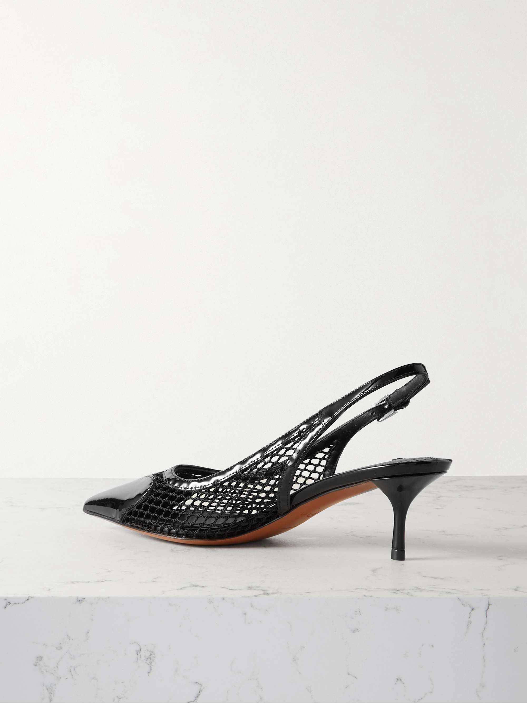ALAÏA Le Coeur 55 mesh and patent-leather slingback pumps | NET-A-PORTER