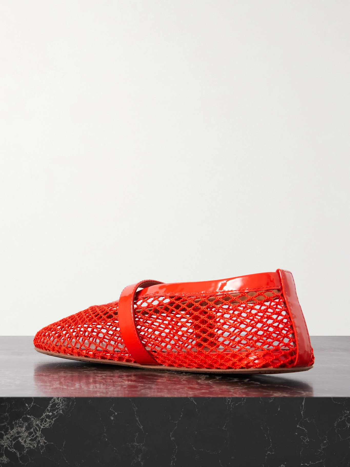 ALAÏA Patent leather-trimmed mesh ballet flats | NET-A-PORTER