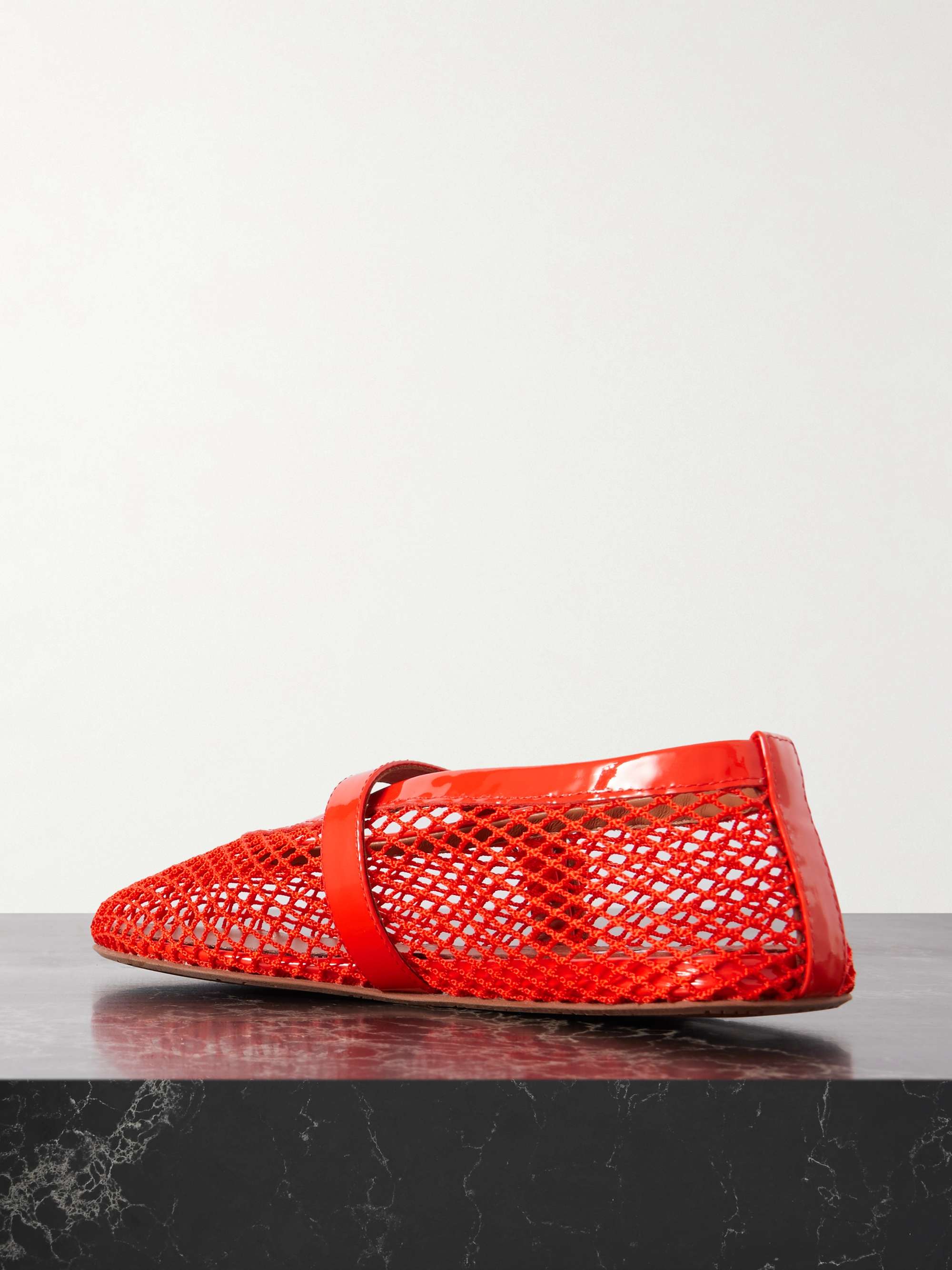 ALAÏA Patent leather-trimmed mesh ballet flats | NET-A-PORTER