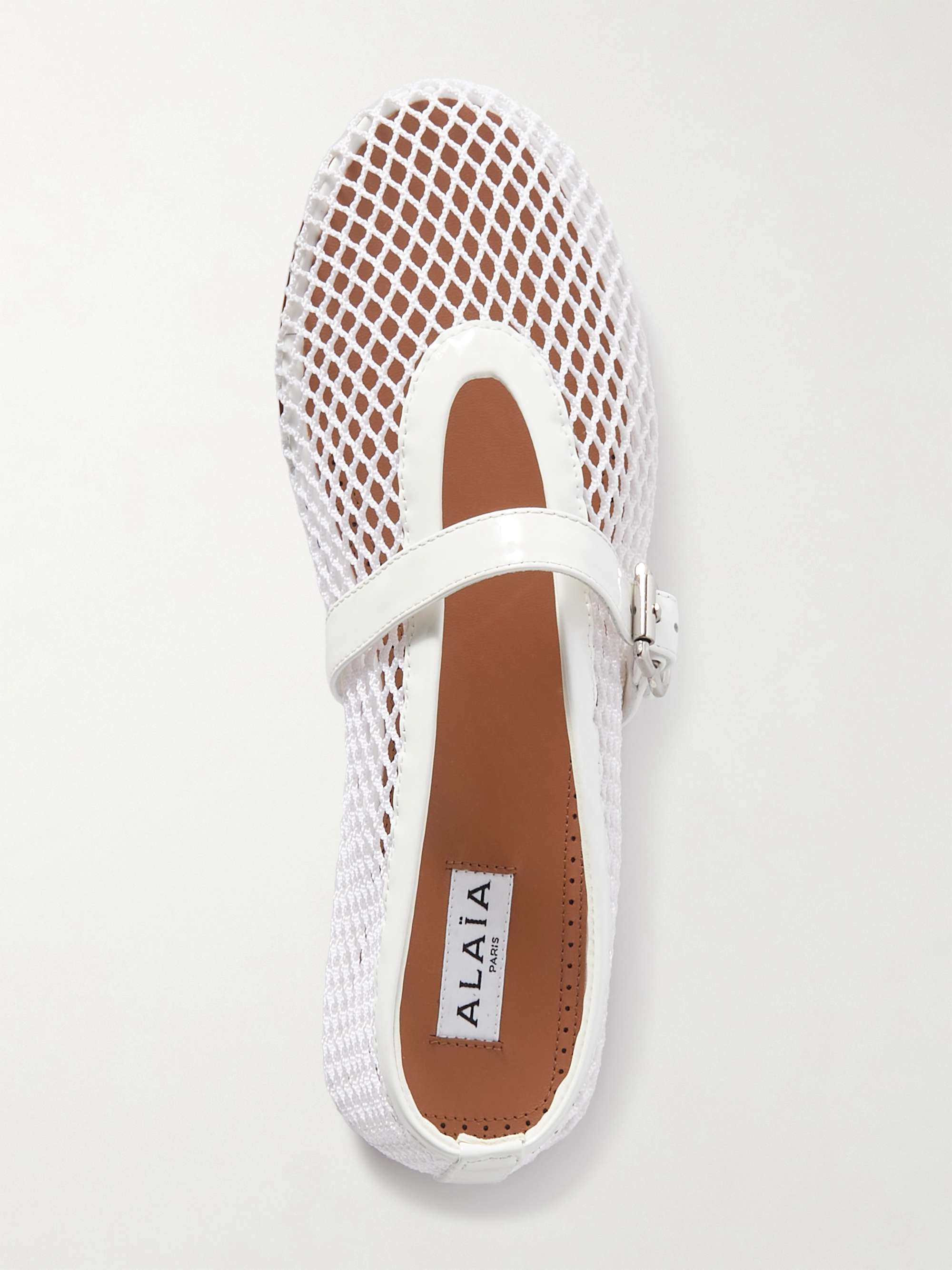 ALAÏA Patent leather-trimmed mesh ballet flats | NET-A-PORTER