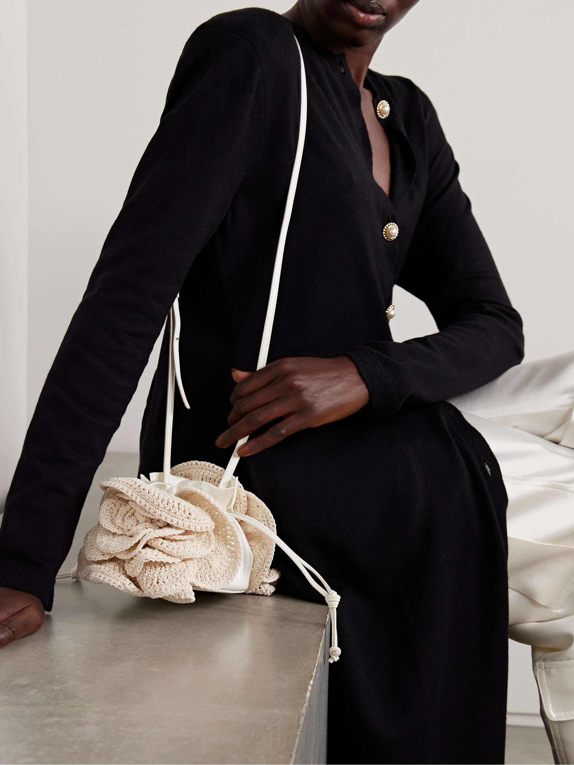 MAGDA BUTRYM Magda mini bead-embellished appliquéd crocheted satin tote ...