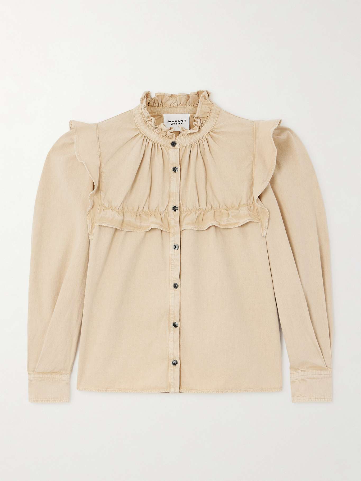 MARANT ÉTOILE Idety ruffled cotton-chambray blouse | NET-A-PORTER