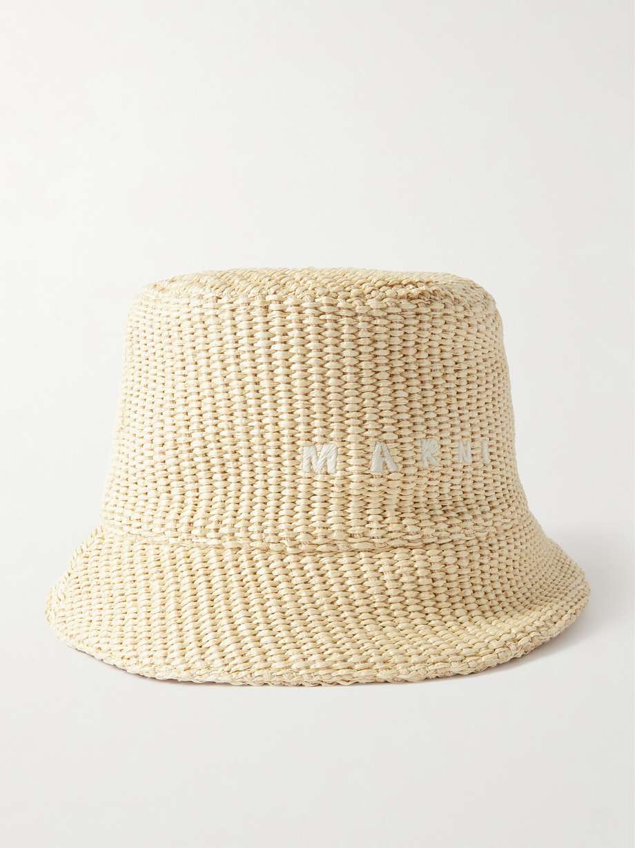 MARNI Embroidered faux raffia bucket hat | NET-A-PORTER