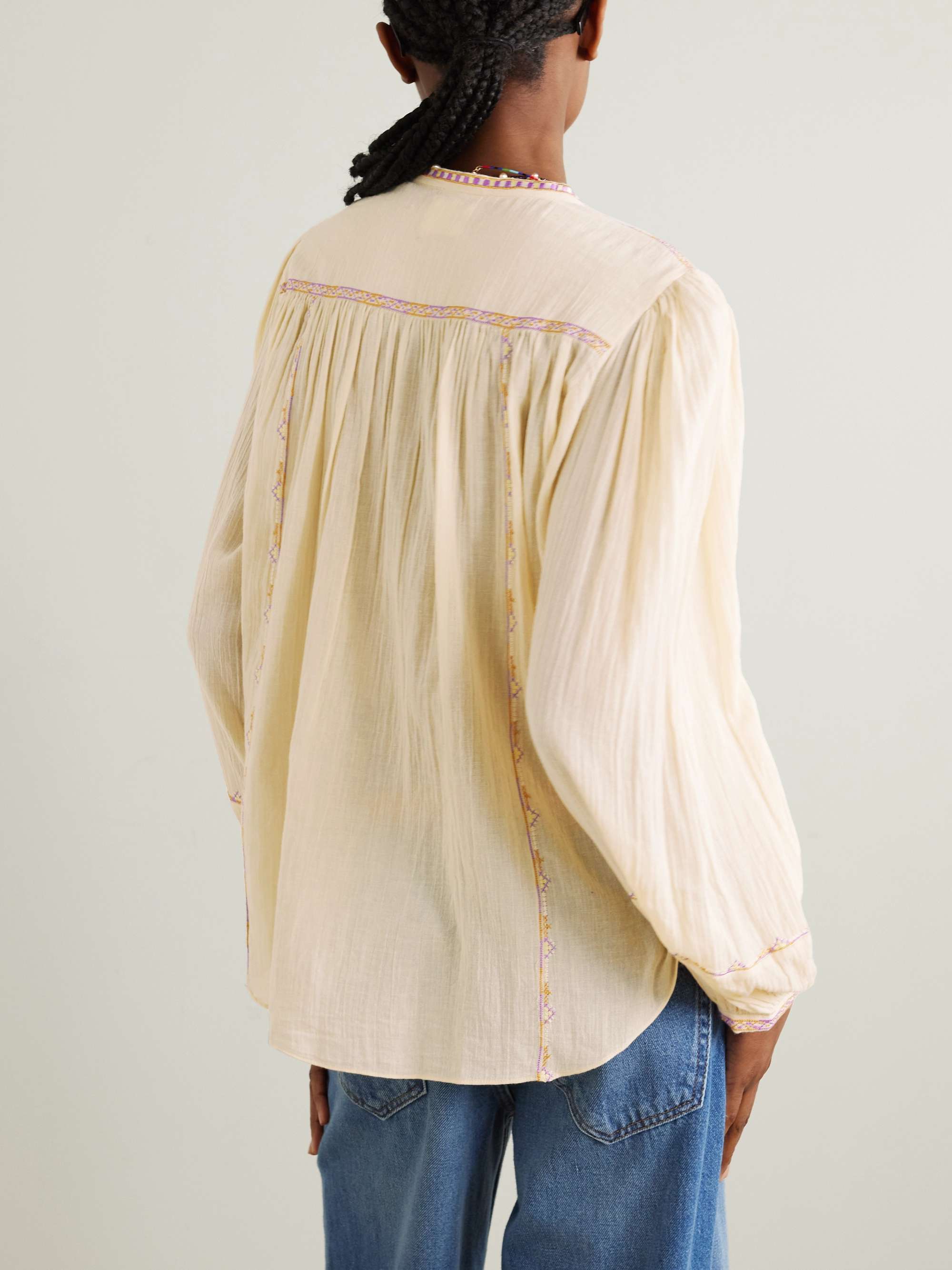 MARANT ÉTOILE Sileka tie-detailed embroidered cotton-gauze blouse | NET ...