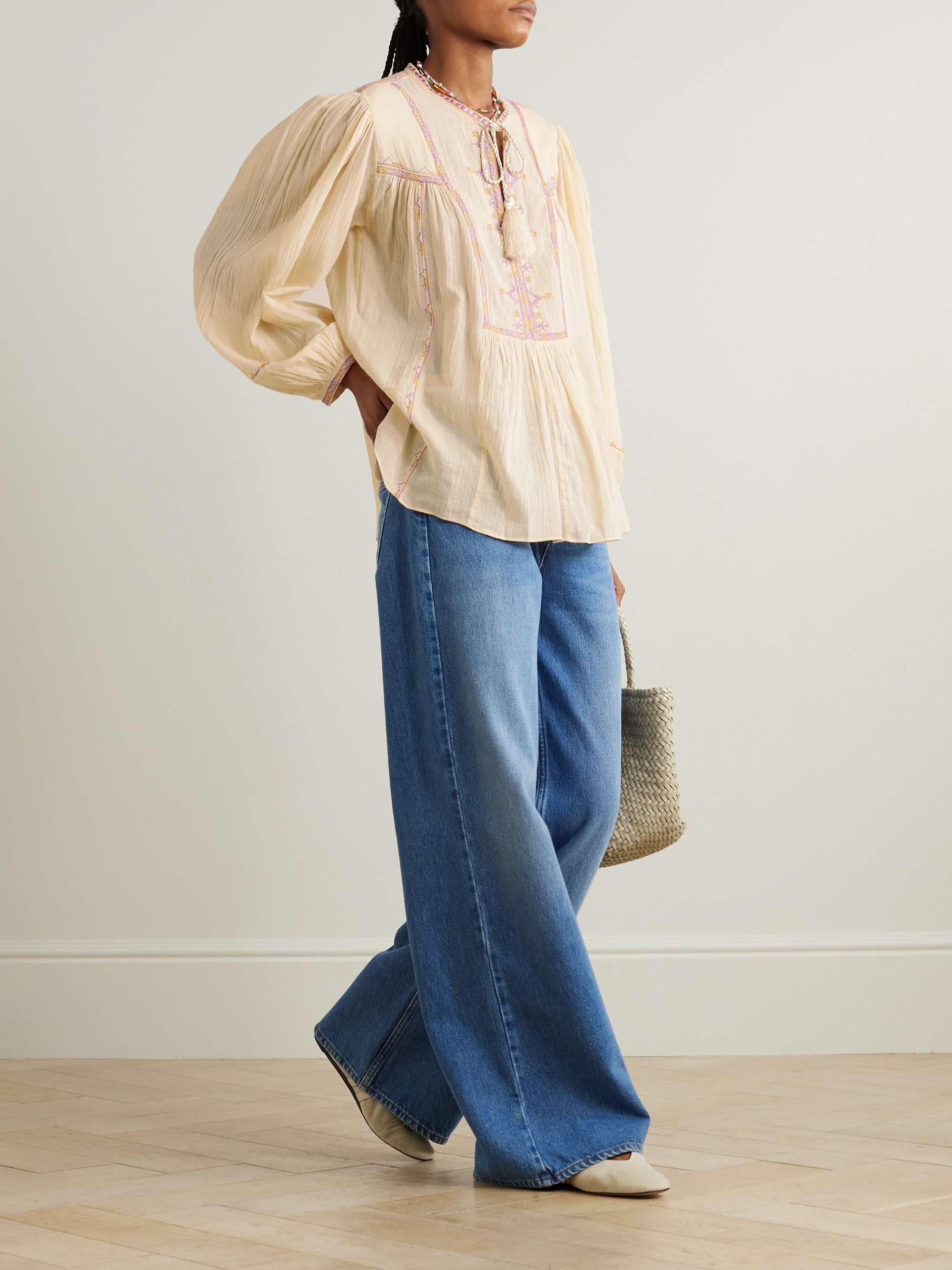 MARANT ÉTOILE Sileka tie-detailed embroidered cotton-gauze blouse | NET ...