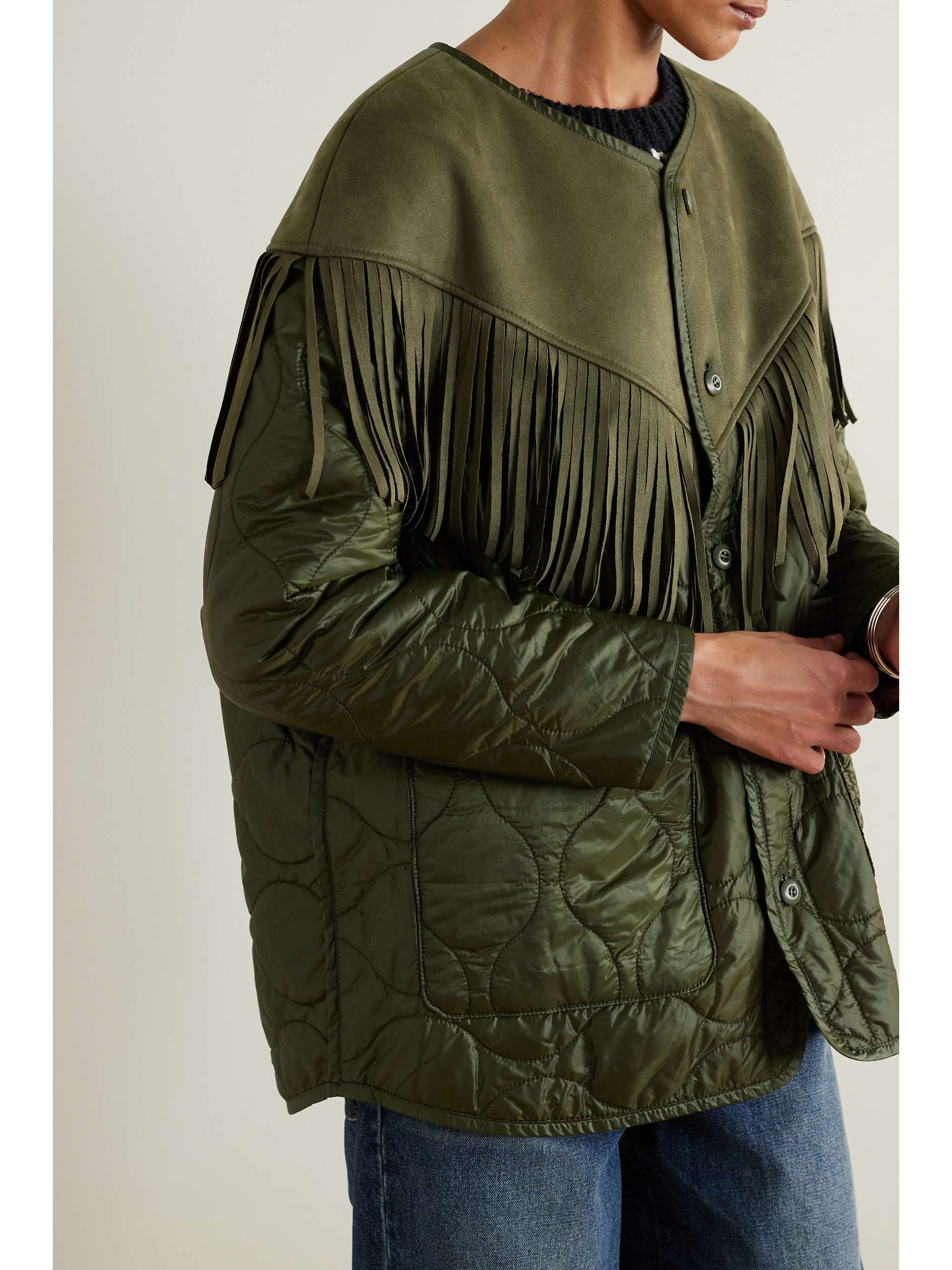 MOTHER The Tip Off fringed faux suede and quilted shell jacket | NET-A ...