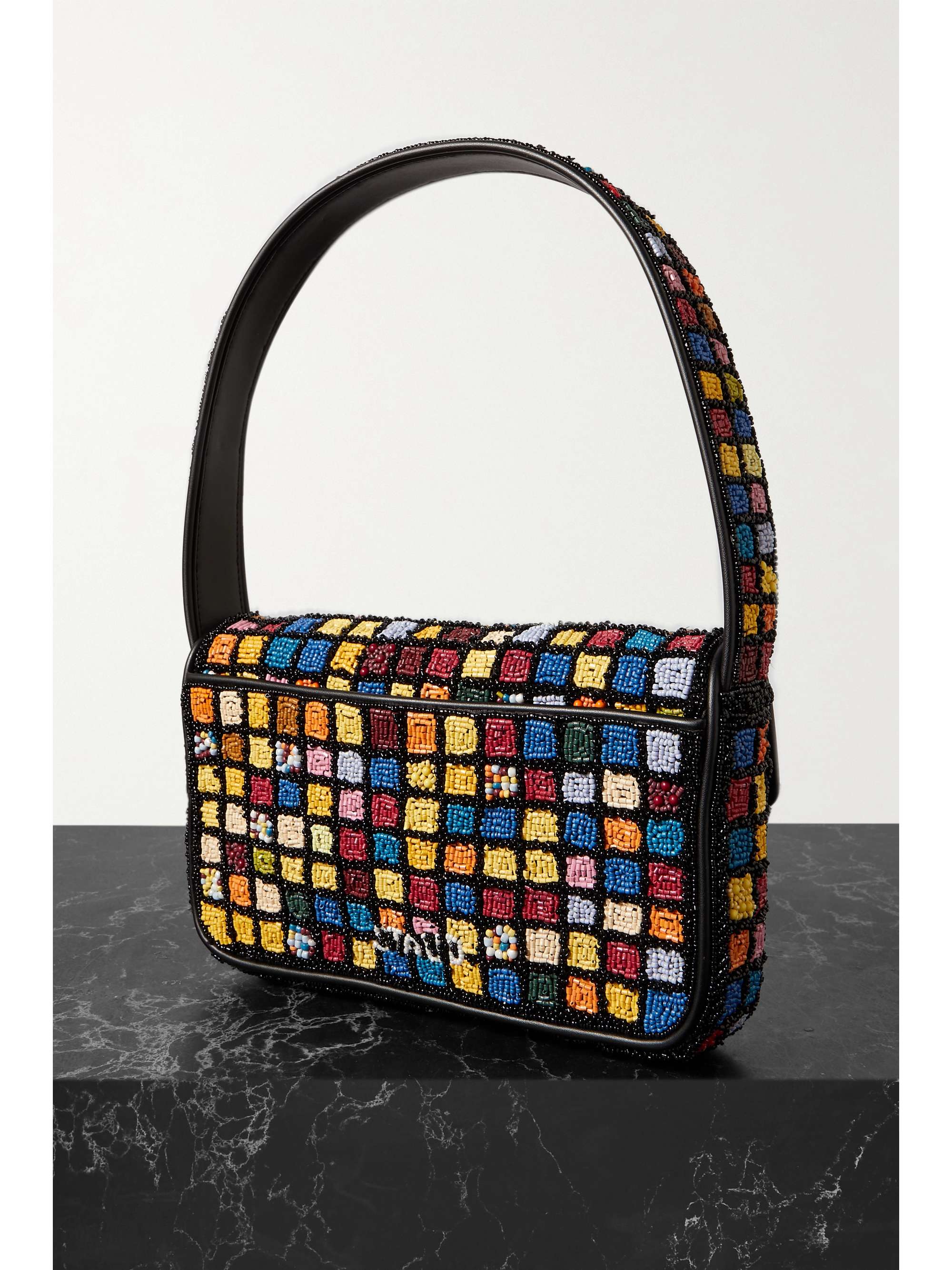 STAUD Tommy vegan leather-trimmed beaded satin shoulder bag | NET-A-PORTER