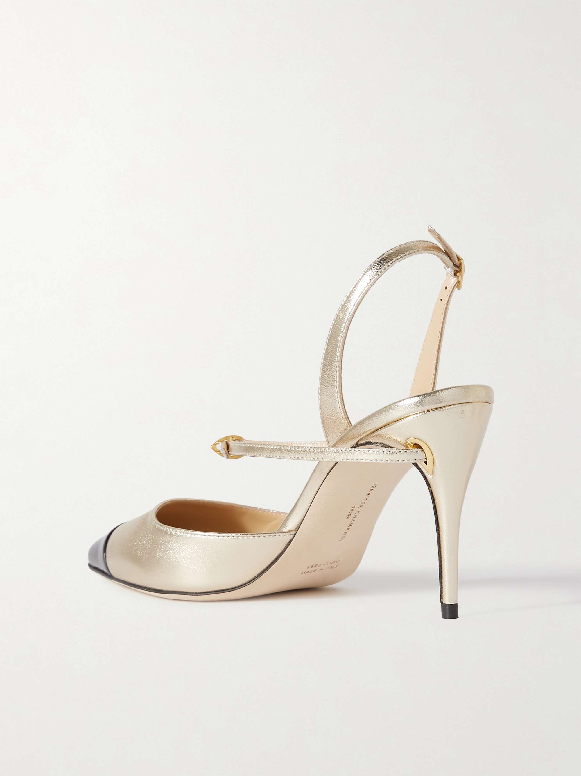 JENNIFER CHAMANDI Vittorio 85 metallic and patent-leather slingback ...