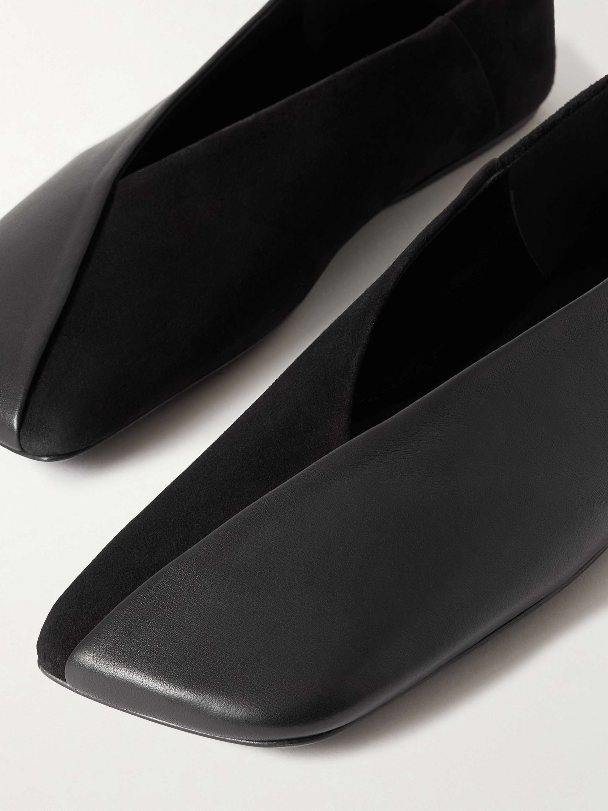 JIL SANDER Asymmetric leather and suede ballet flats | NET-A-PORTER