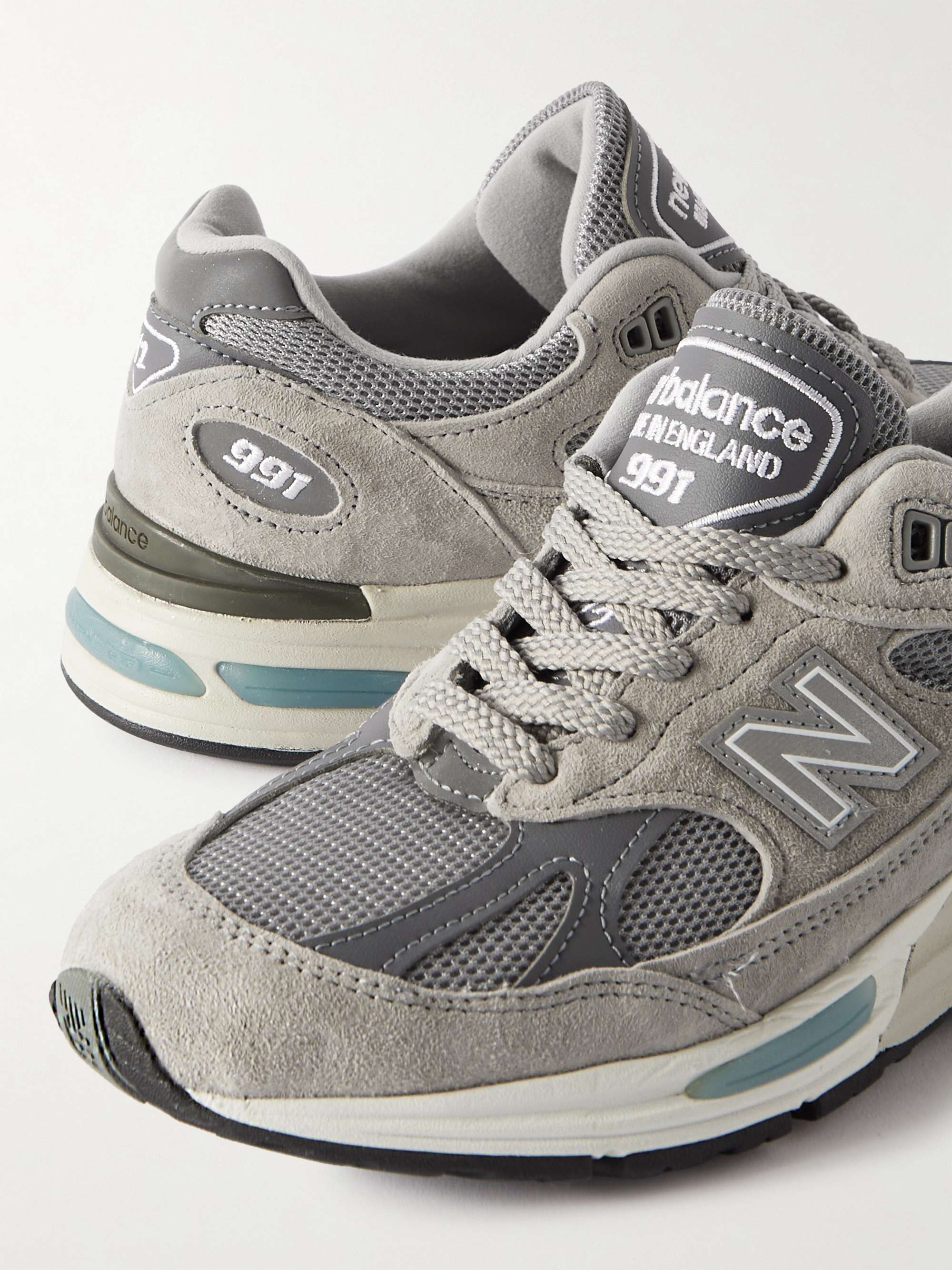 NEW BALANCE 991V2 mesh and faux leather-trimmed suede sneakers | NET-A ...