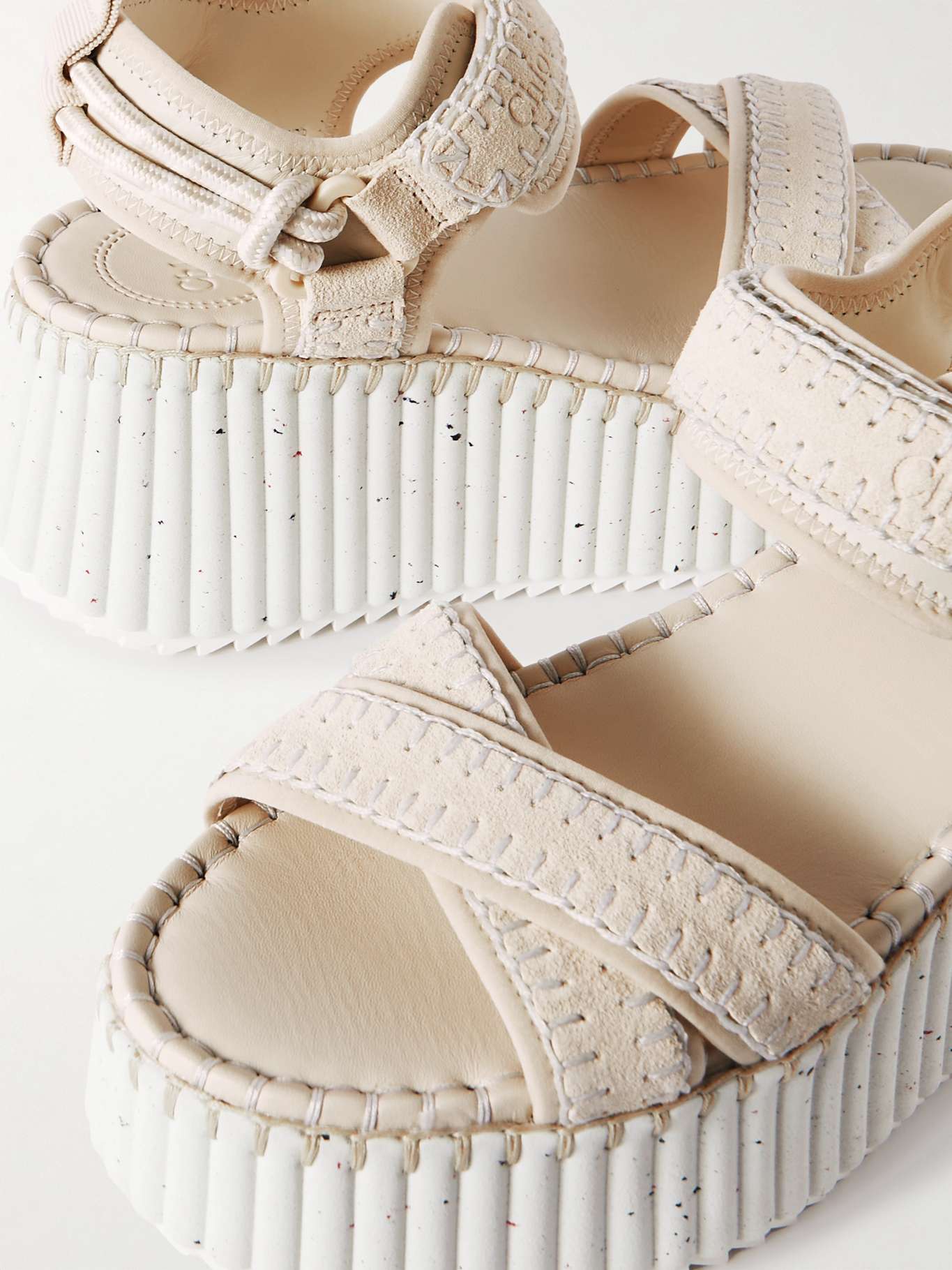 CHLOÉ + NET SUSTAIN Nama suede and leather platform sandals | NET-A-PORTER
