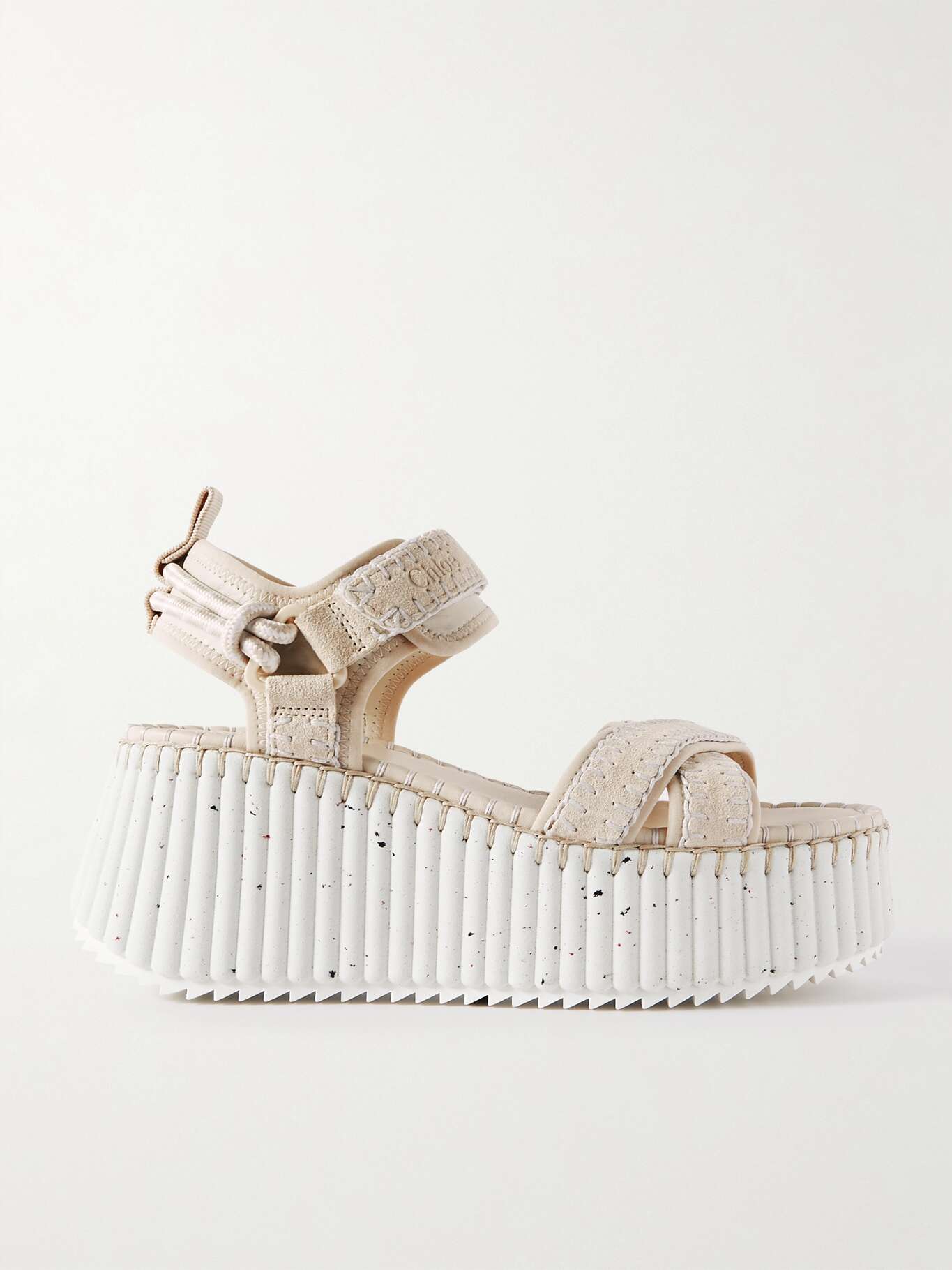 CHLOÉ + NET SUSTAIN Nama suede and leather platform sandals | NET-A-PORTER