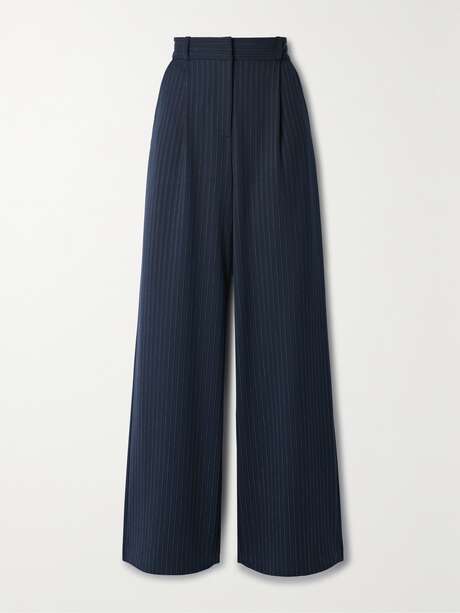 VERONICA BEARD Heyser pleated metallic pinstriped twill wide-leg pants ...